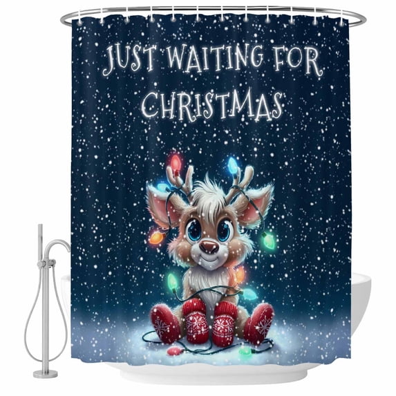 Christmas Elk Shower Curtain Set - Long 72" x 84" Washable Bathtub ...