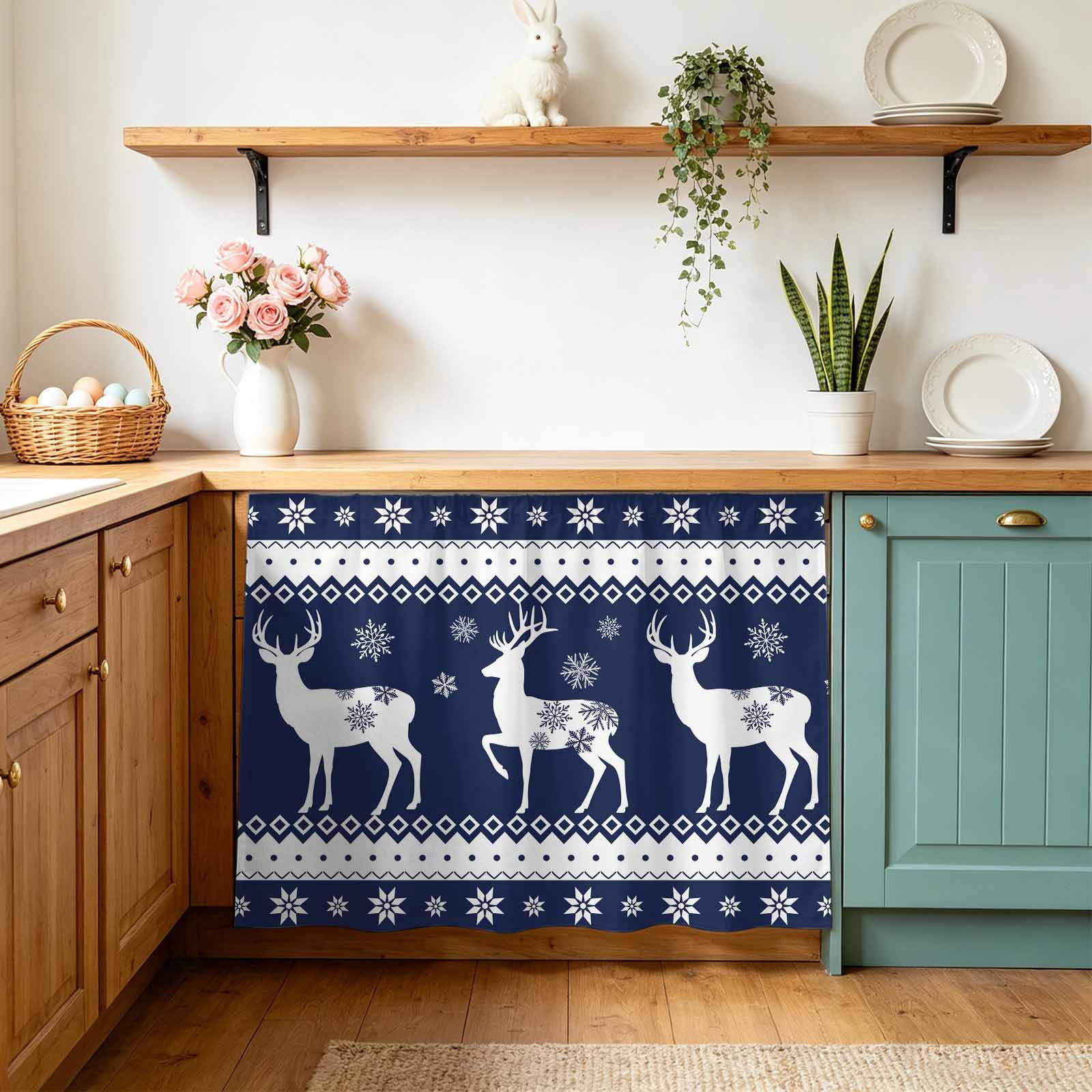 Christmas Elk Sink Skirt 11"Wx13"L,Dustproof Under Sink Curtain with ...