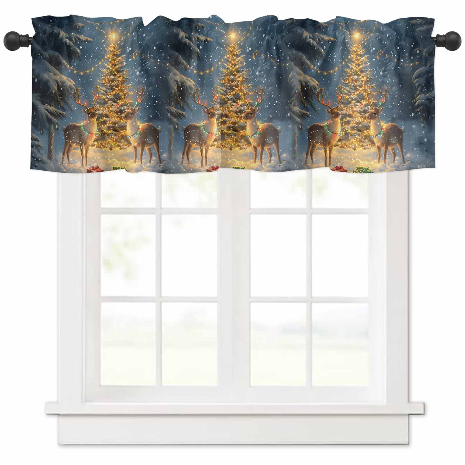 Christmas Elk Valances for Windows, Gifts Snowflake Xmas Tree Forest ...