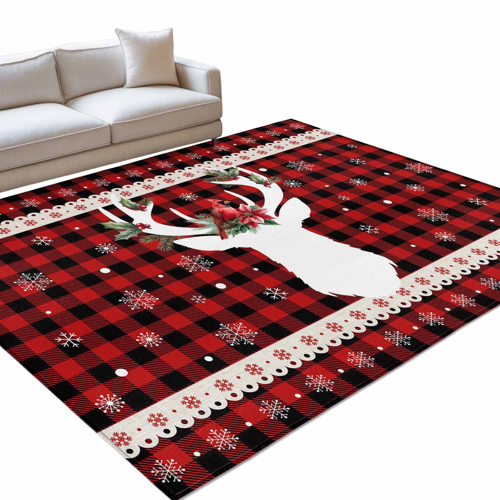 Christmas Elk Washable Rug 4x6 Area Rug for Living Room Bedroom Non ...