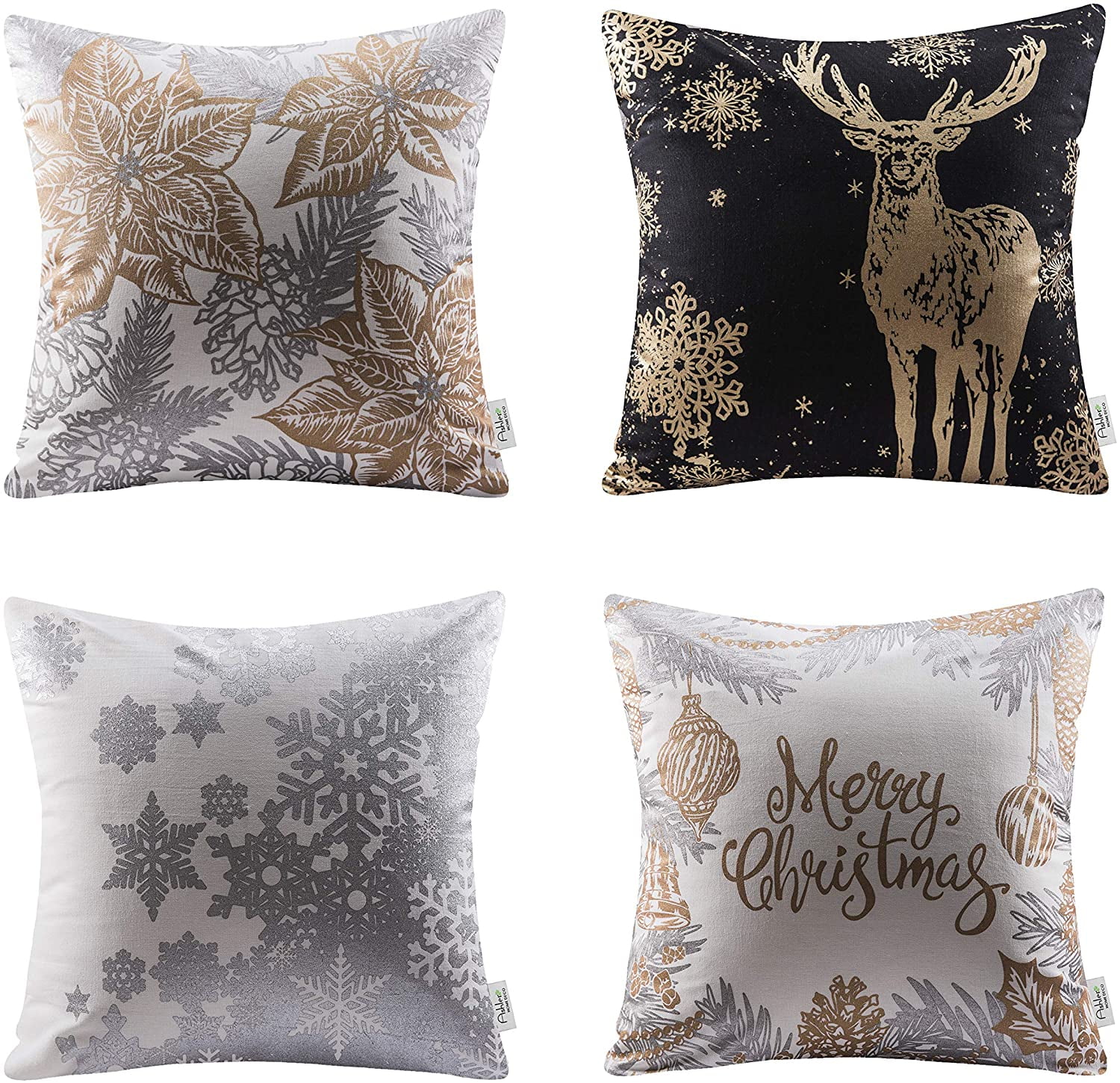 Christmas Elk and Snowflake Printed Decorative Pillow Covers, Holiday ...