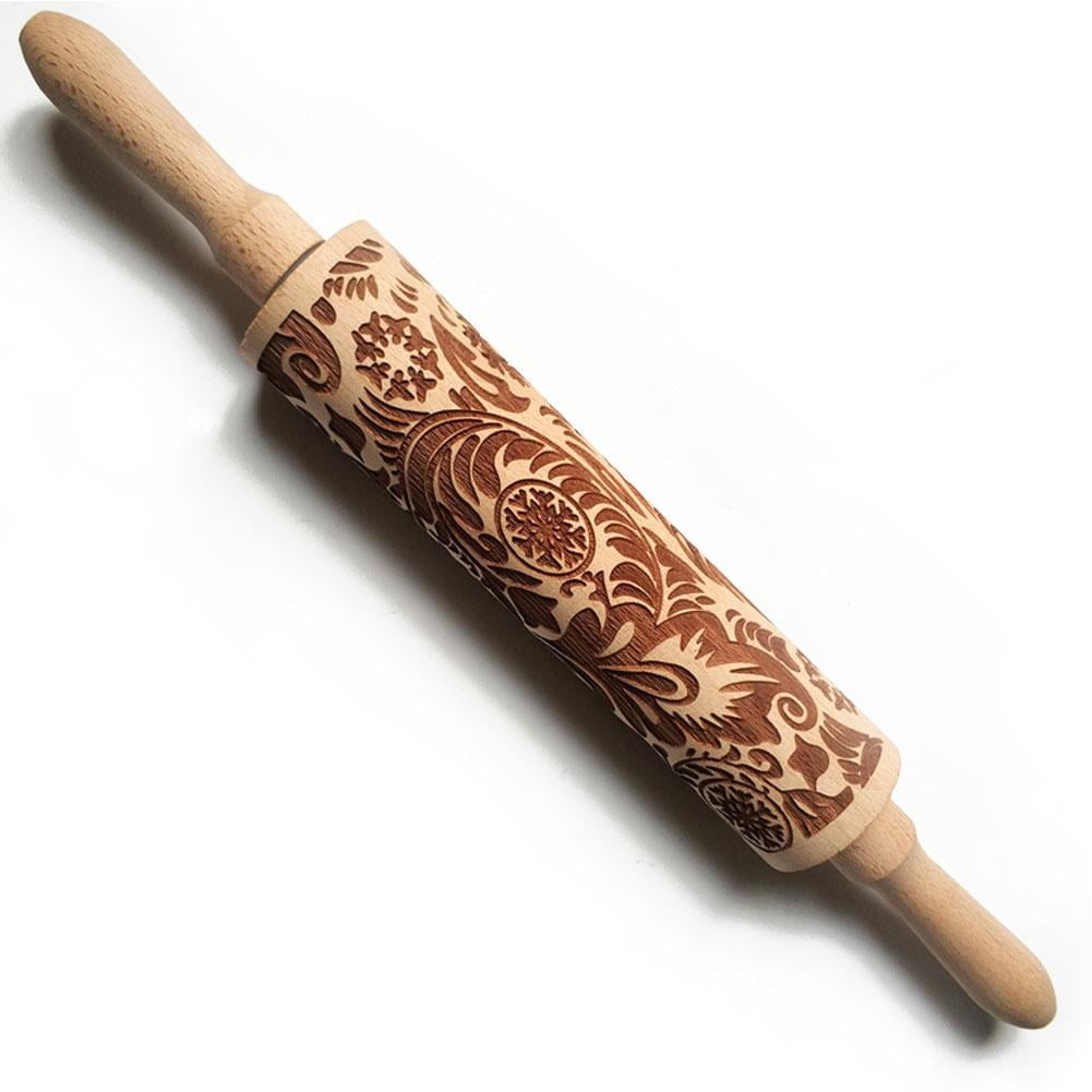 Christmas Embossing Rolling Pin Engraved Elk Baking Cookies Cake Roller ...