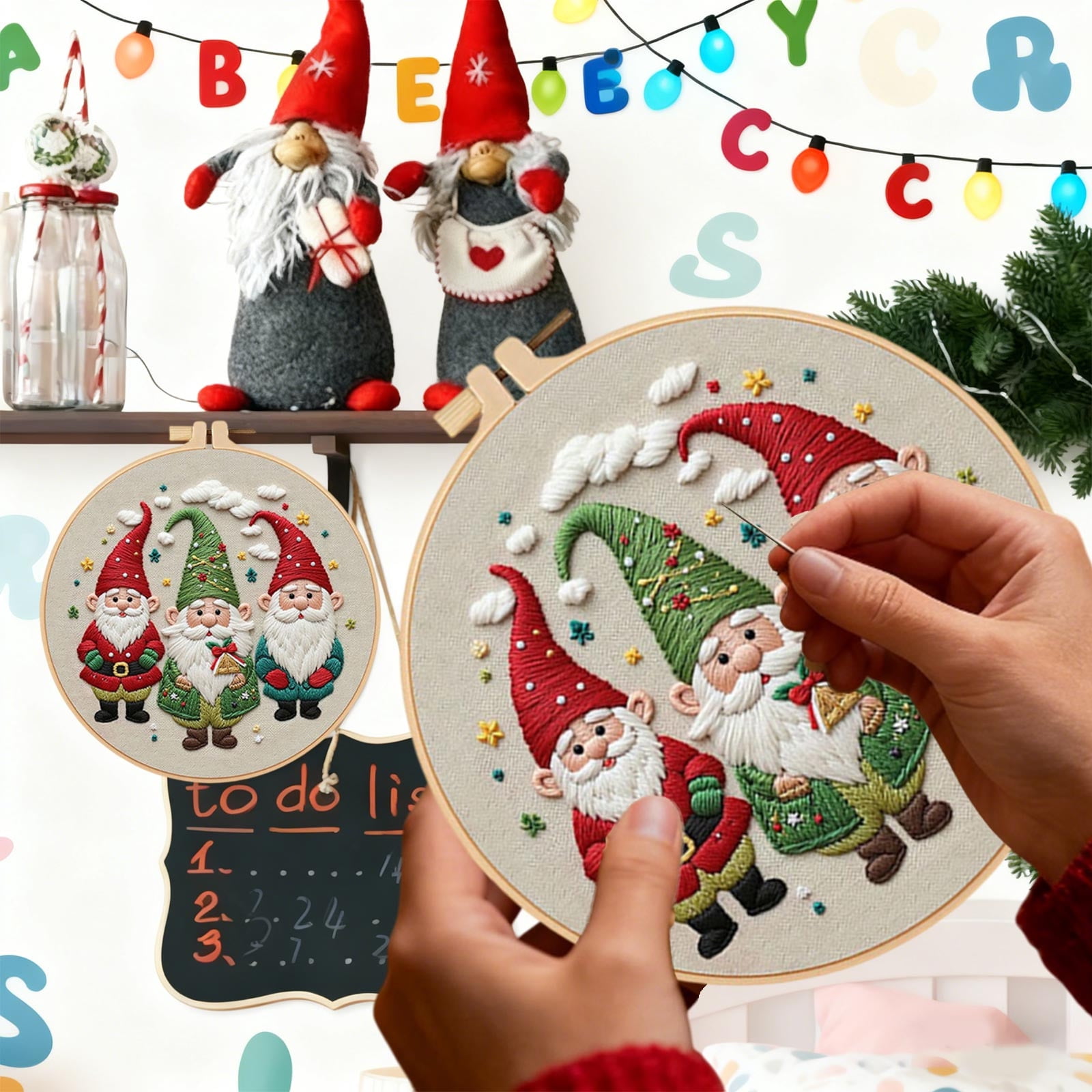 Christmas Embroidery Kit DIY Handmade Starter Kit with Pattern Needle ...