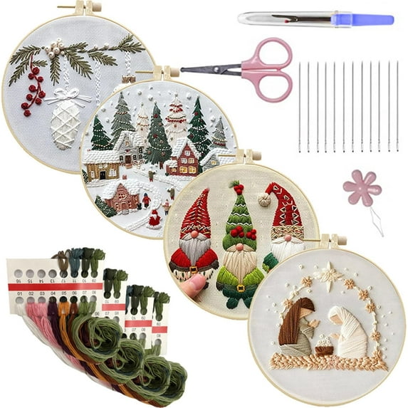 Christmas Embroidery Kit Gothic Stamped Cross Stitch Kits for Beginners ...