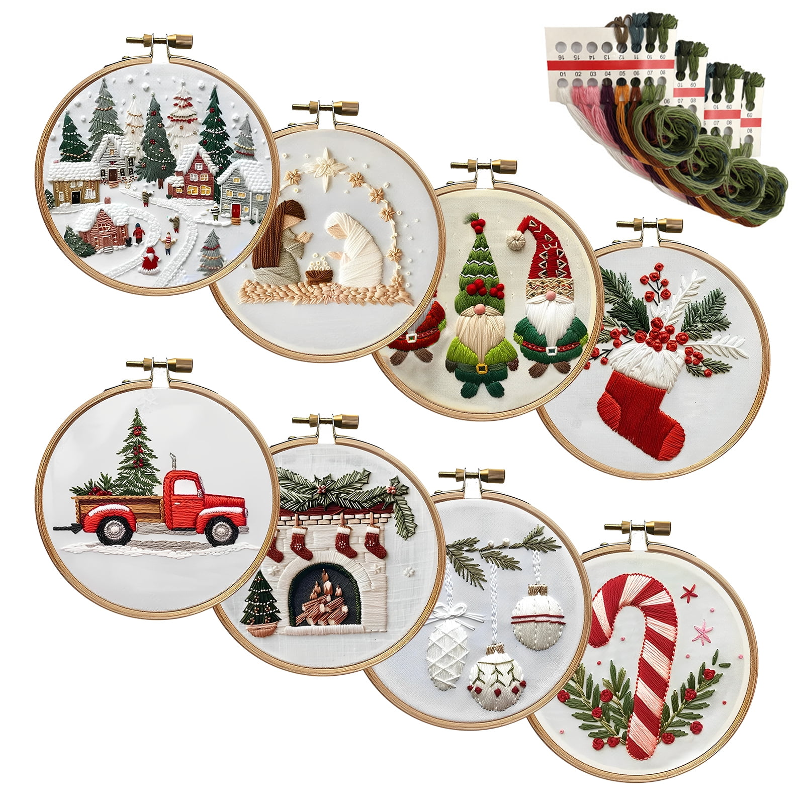 Christmas Embroidery Kit - Xmas Themed Pattern with Hoop Needles ...