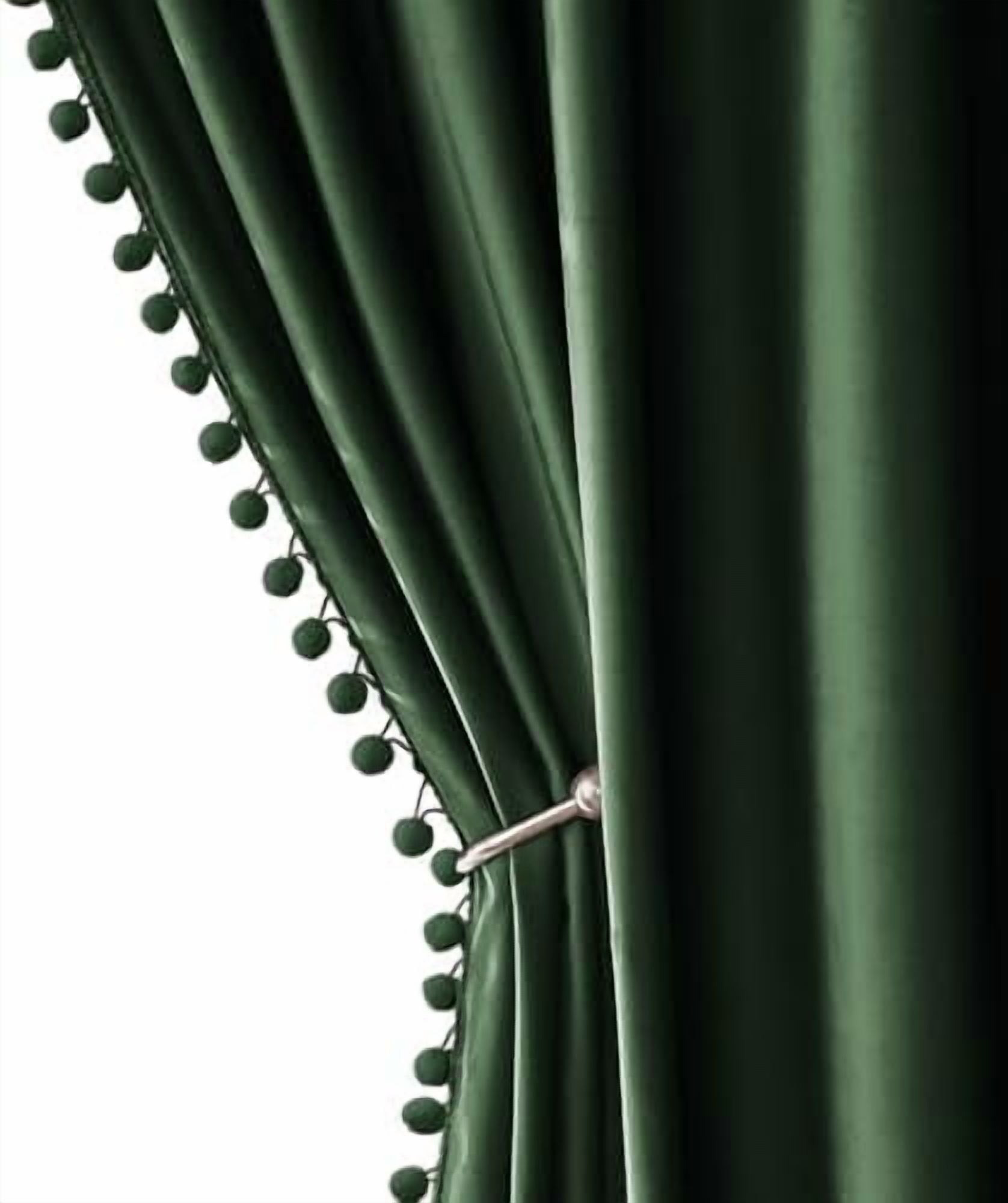 Christmas Emerald Green Pom Pom Velvet Curtains for Bedroom/Living Room ...