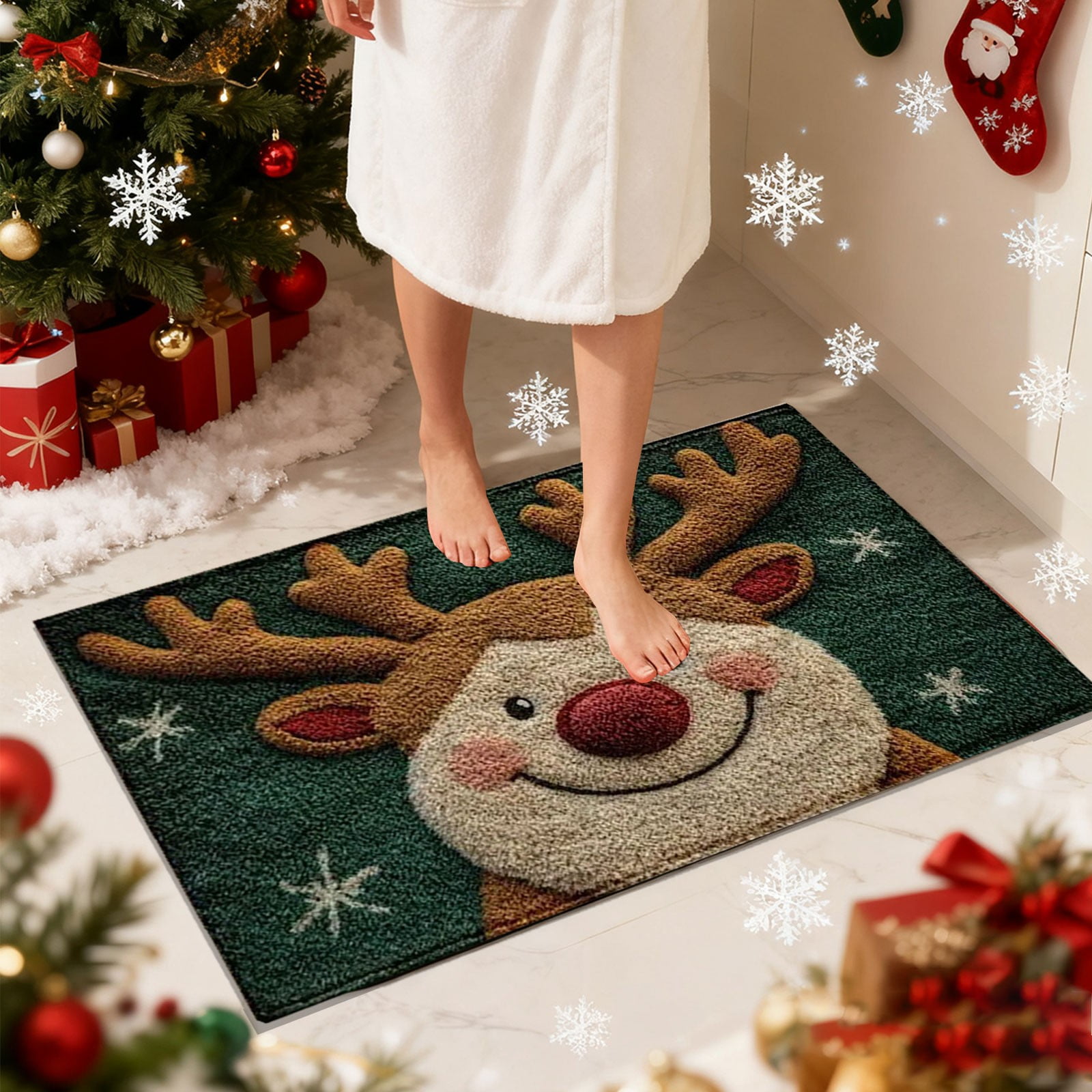Christmas Entrance Door Mat 15.7x23.6 Inch, Polyester Absorbent Nonslip ...