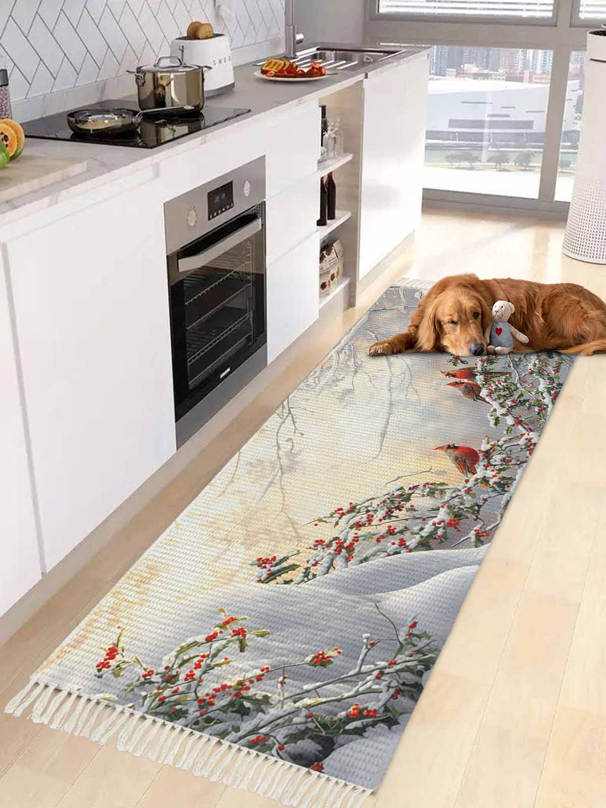 Christmas Entryway Runner Rug 2x4ft,Xmas Birds Berry Botanical ...
