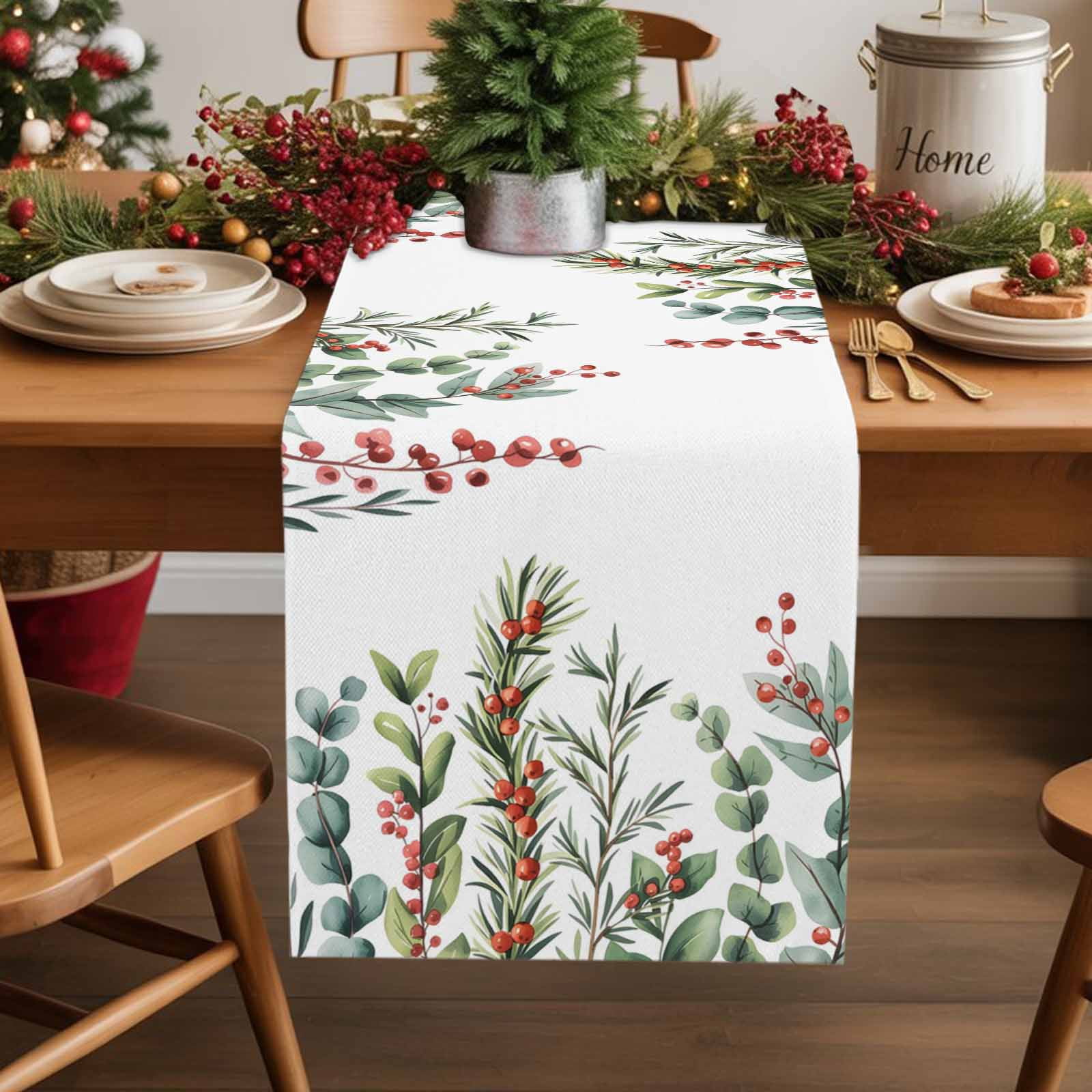 Christmas Eucalyptus Cotton Linen Small Table Runner 13 x 48 inch Xmas ...
