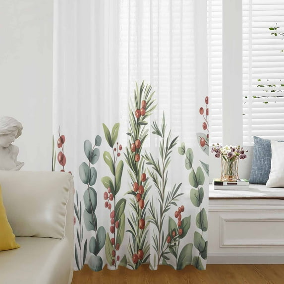 Christmas Eucalyptus Semi Sheer Curtains Drapes for Living Room,Bedroom ...