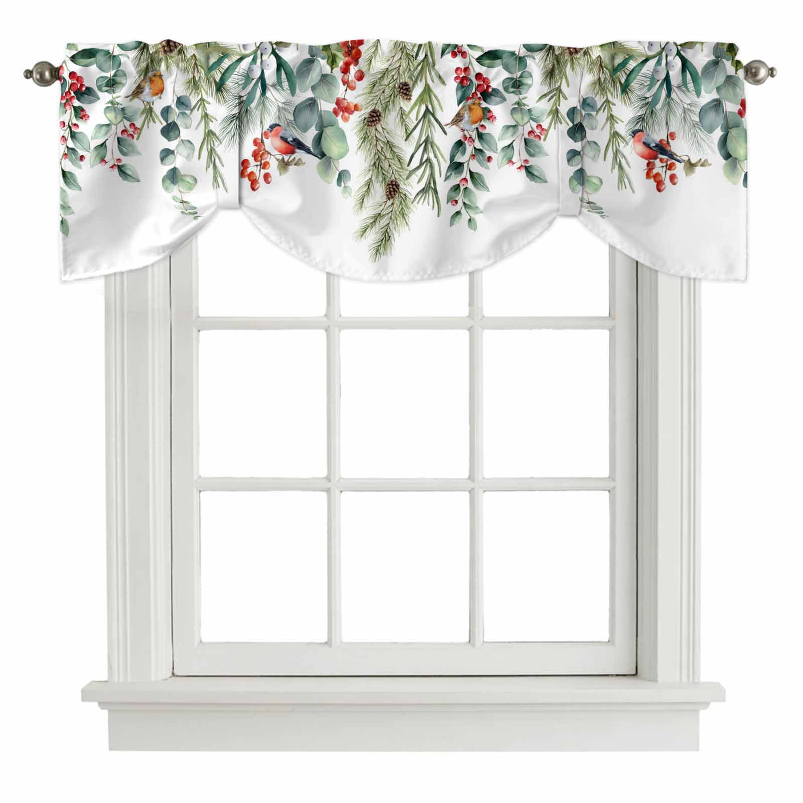 Christmas Eucalyptus Tie Up Valance Curtains for Windows, Kitchen ...