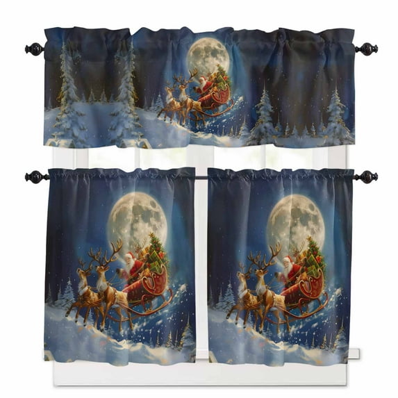 Christmas Eve Kitchen Curtains Valances and Tiers Set of 3 Reindeer ...