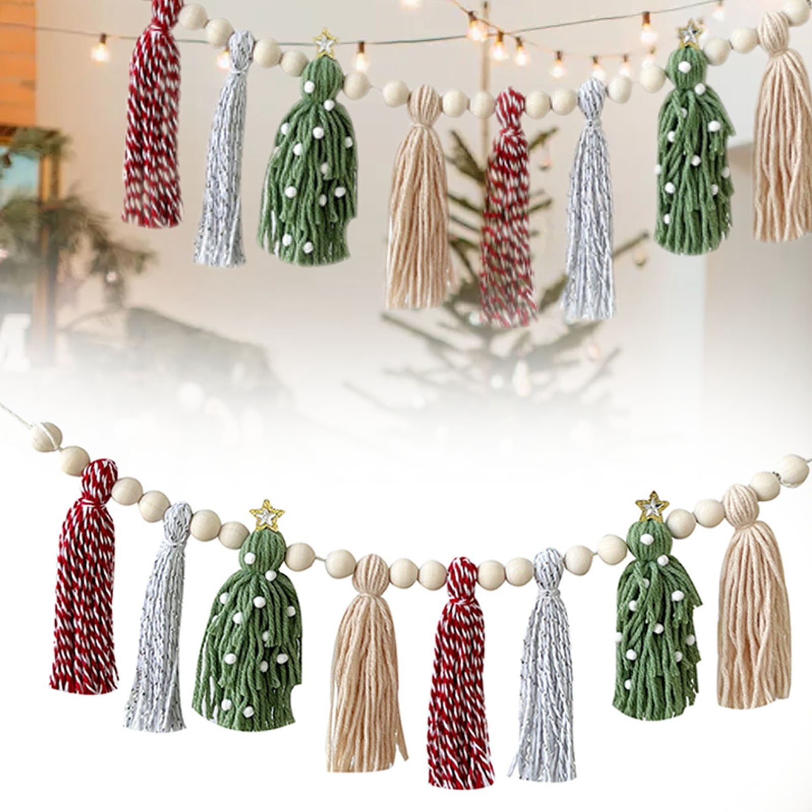 Christmas Event & party supplies,Tassel Beaded Garland With And Wood ...