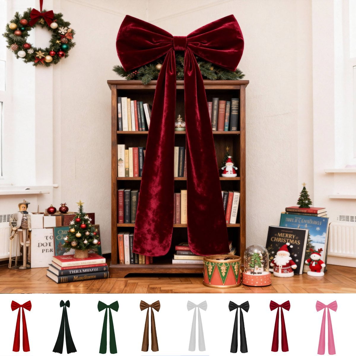 Christmas Extra Large Velvet Bows, 19.69x70.87in Tree Topper Bow ...