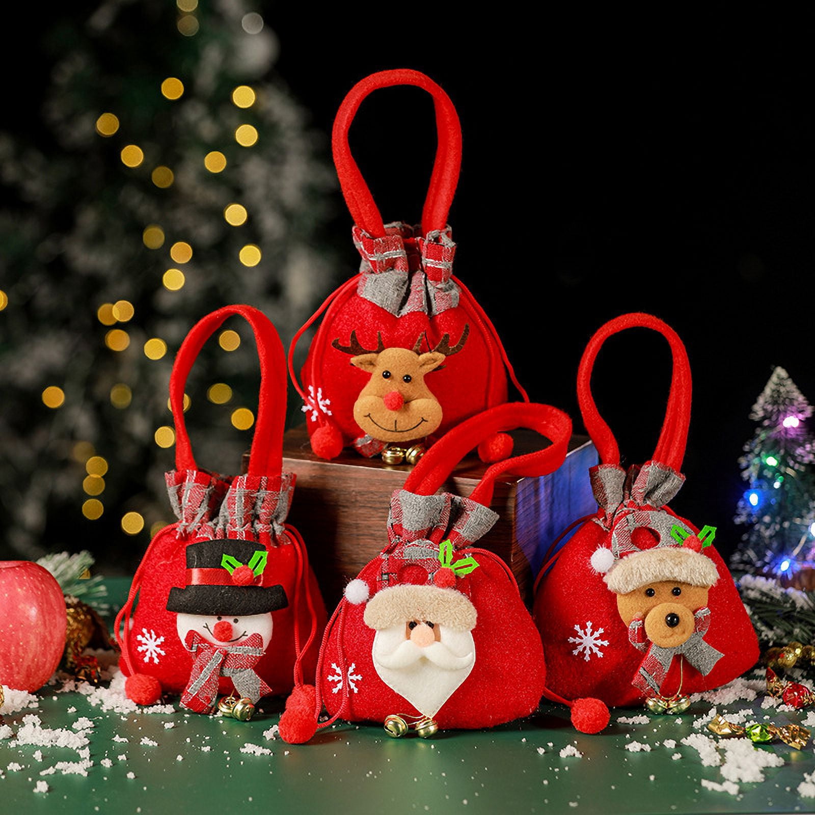 Christmas Bags 4Pcs with Drawstring， 3D Xmas Candy Apple Gift Bags ...
