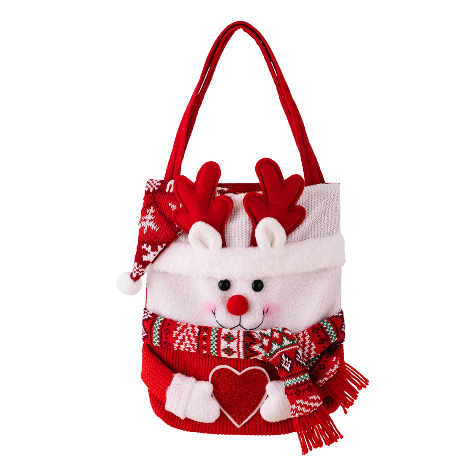 Christmas Fabric Gift Bag Knitted Christmas Tote Bag 11in Reusable 3D ...