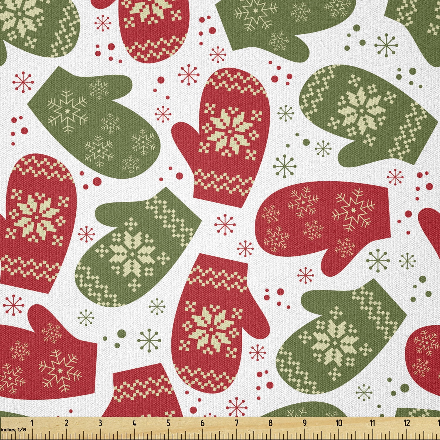Christmas Fabric by The Yard Xmas Theme Winter Mitten with Snowflakes and Nordic Roses Print Stretch Knit Fabric for Clothing Sewing and Arts Crafts 1 Yard Green White by Ambesonne Walmart