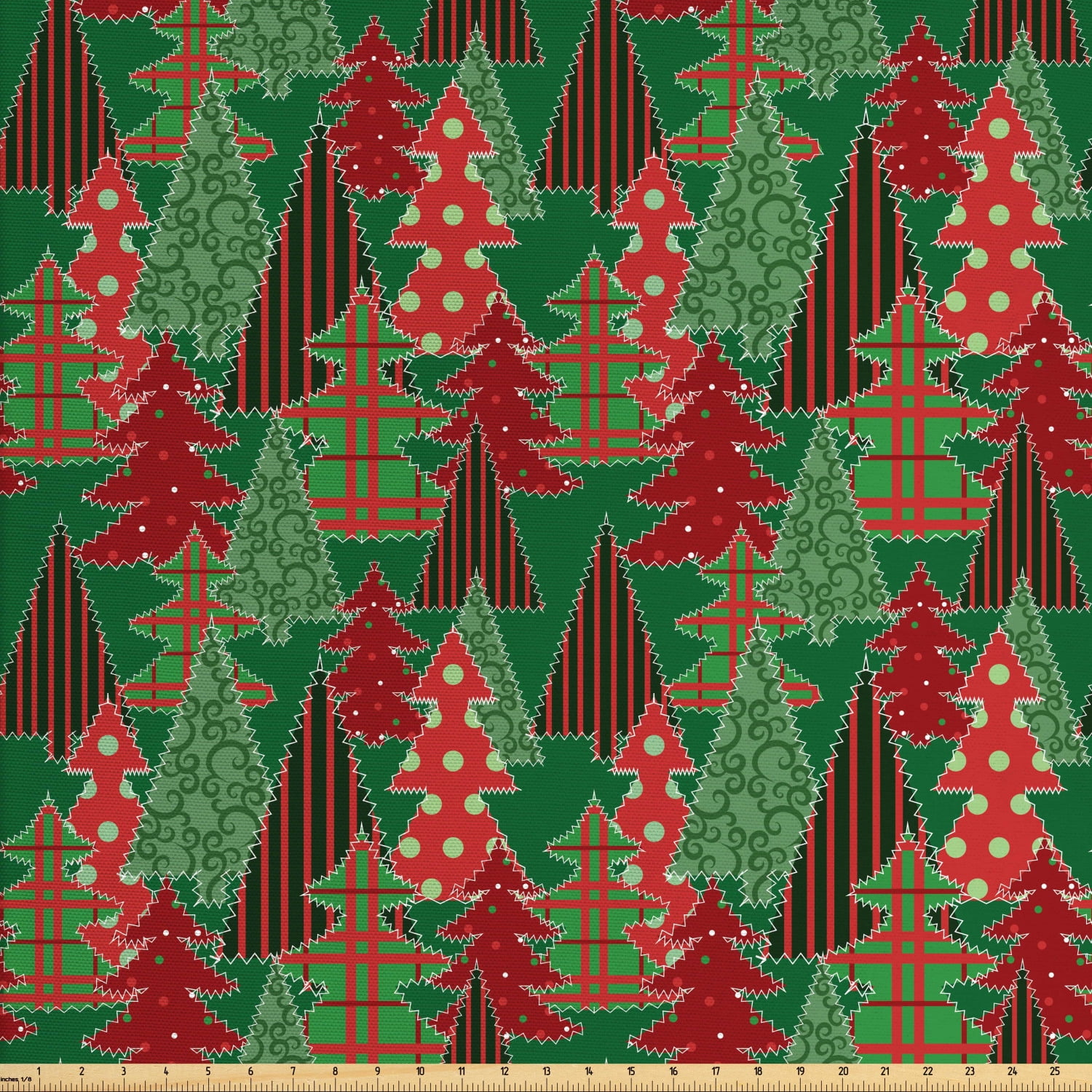 Ambesonne Christmas Fabric by the Yard Upholstery, Tree Pines Swirl Dot ...