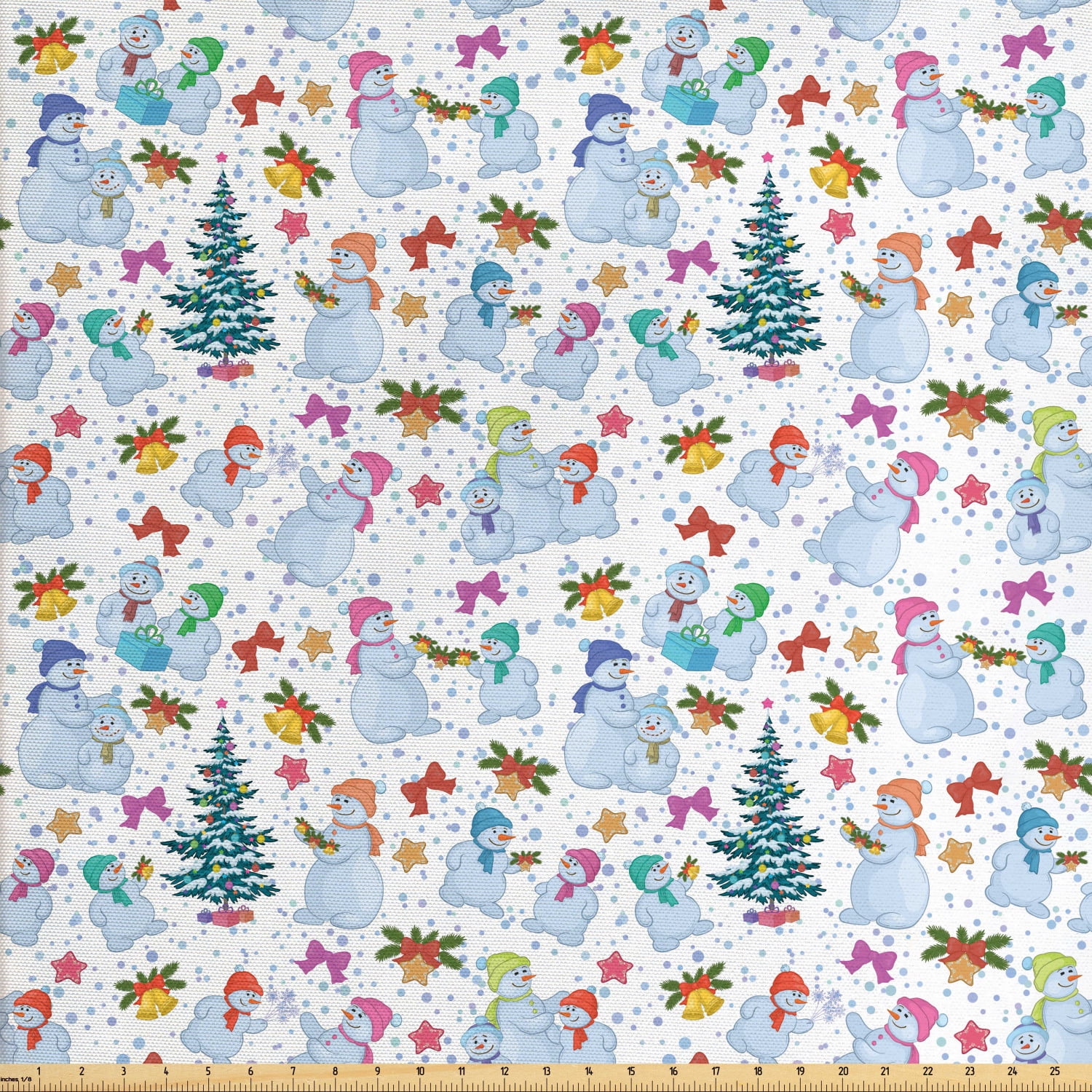 Ambesonne Christmas Fabric by the Yard Upholstery, Snowman Pines ...