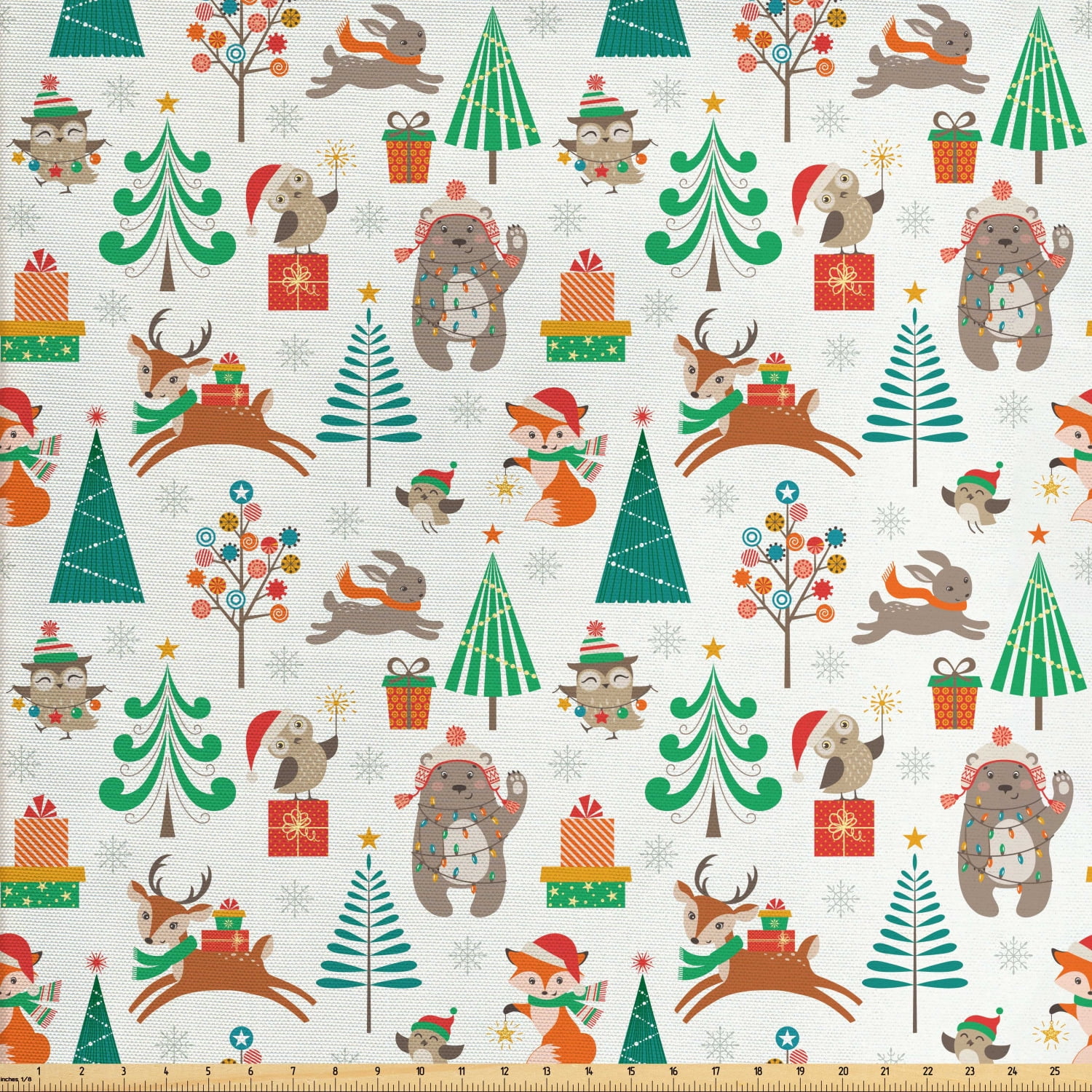 Ambesonne Christmas Fabric by the Yard Upholstery, Theme Xmas, 5 Yards ...