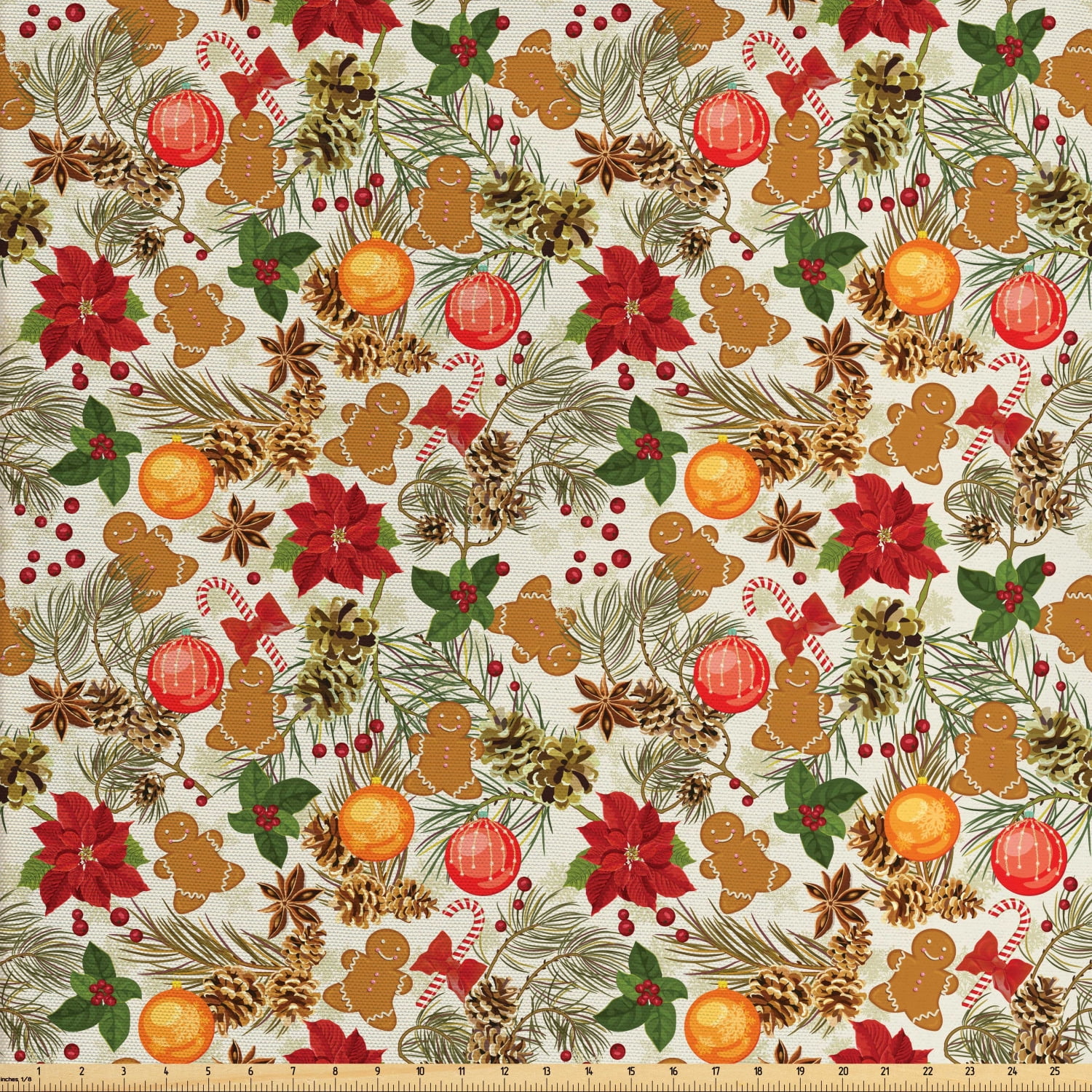 Ambesonne Christmas Fabric by the Yard Upholstery, Vivid Colorful Xmas ...