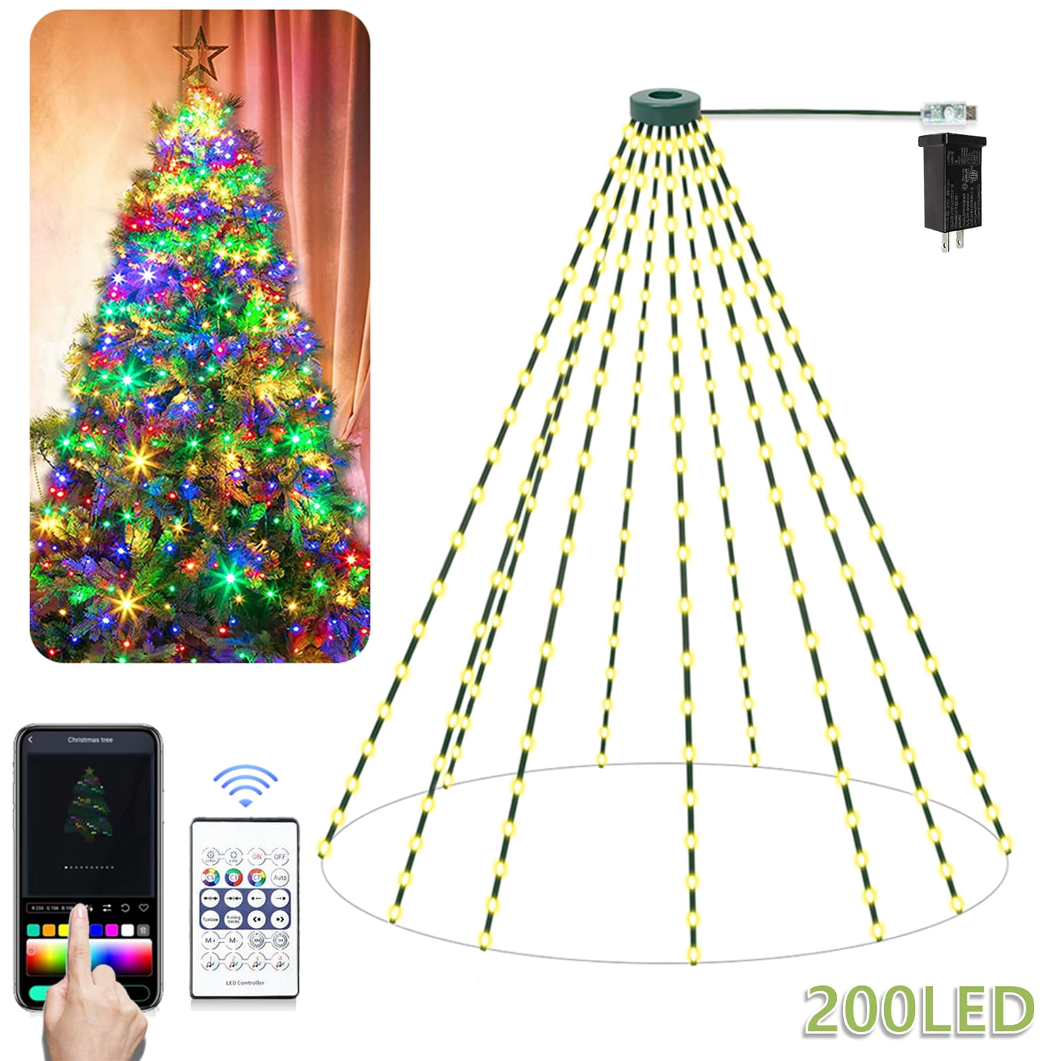 Christmas Fairy LED String Light, 200LED Waterproof Color Changing Tree ...