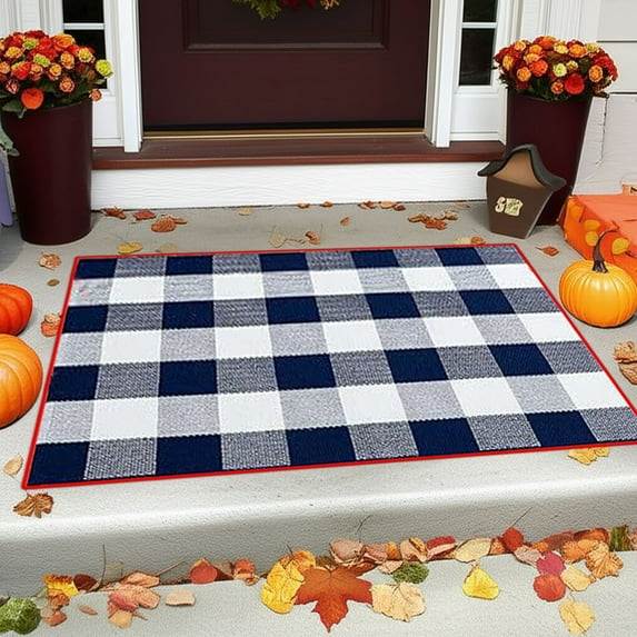 Christmas Fall Outdoor Rug – 15.7x23.6 Inches Plaid Check, Hand-Woven ...