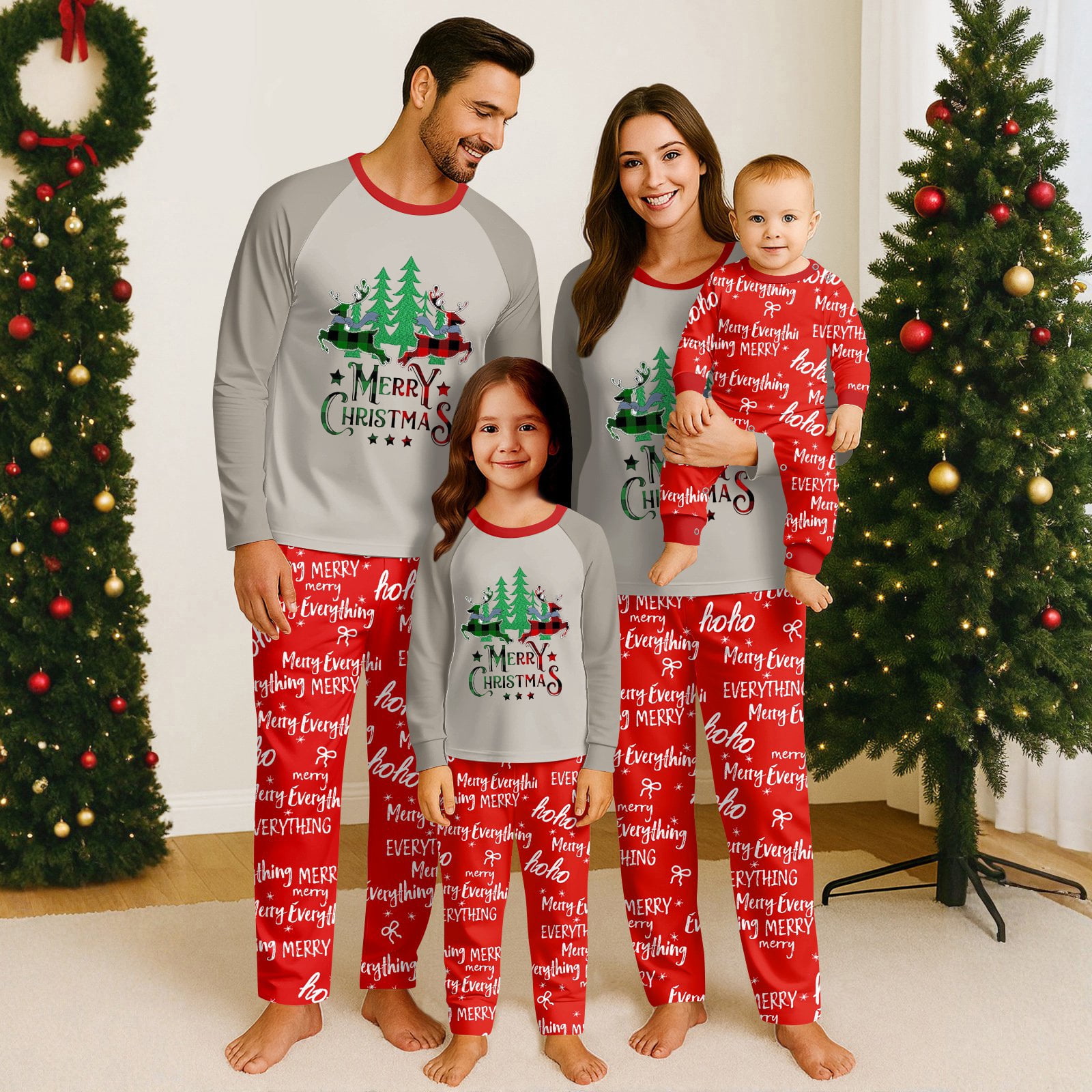 Christmas Family Matching Outfits with Christmas Scene Print, Raglan ...