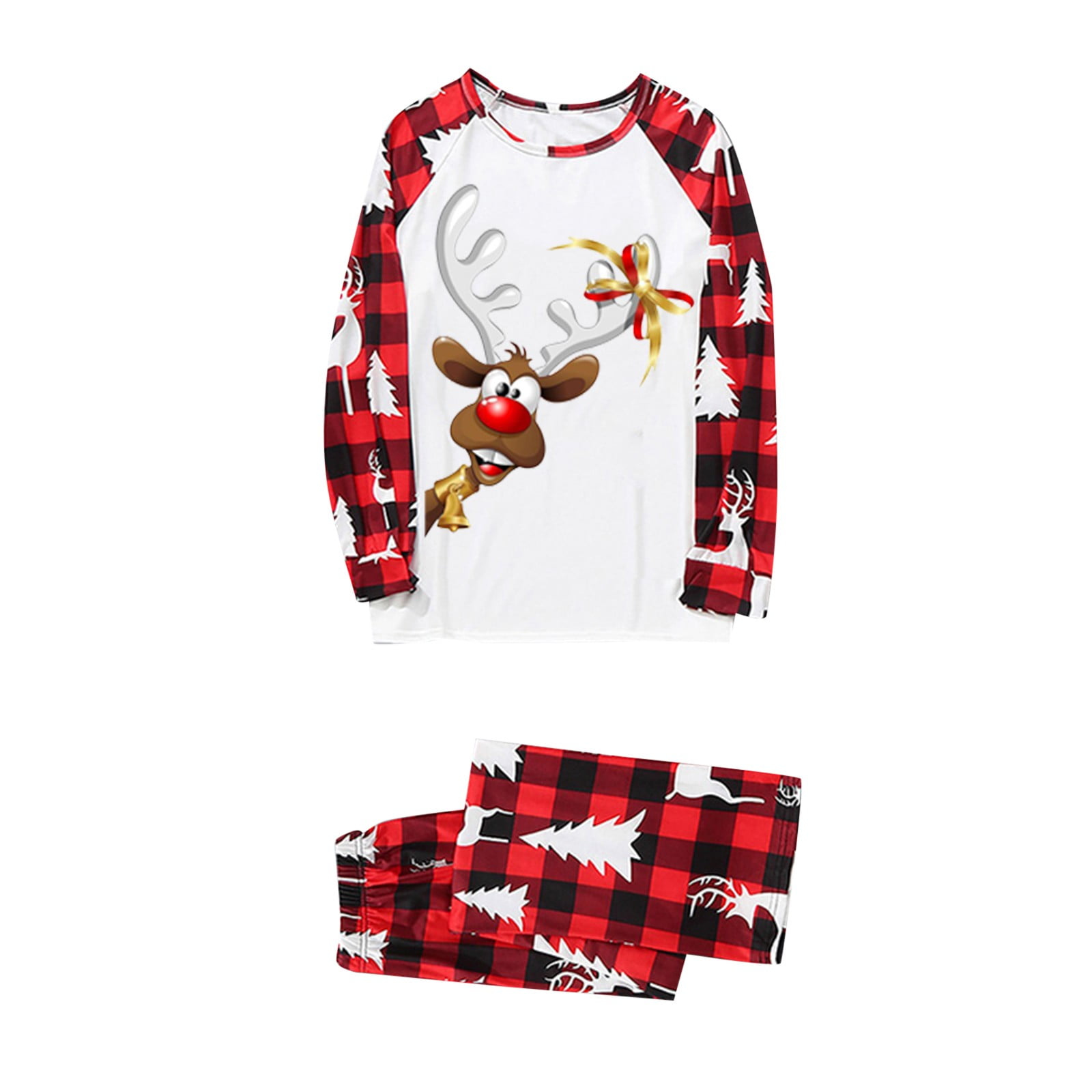 BJUTIR Christmas Family Matching Pajamas Cute Print Pajamas Check Long ...