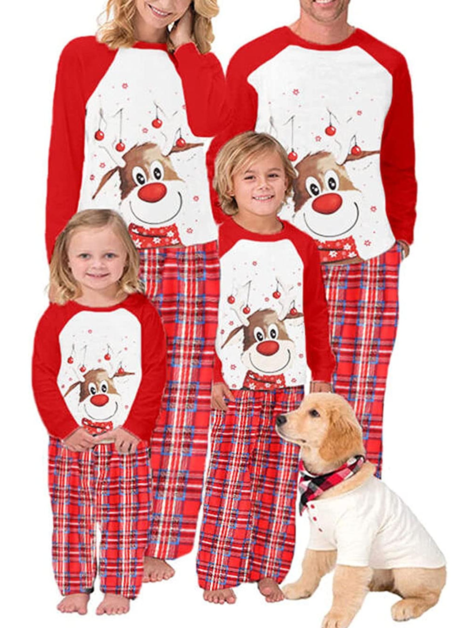 Christmas Family Matching Pajamas Set Reindeer Tops Long Pants ...