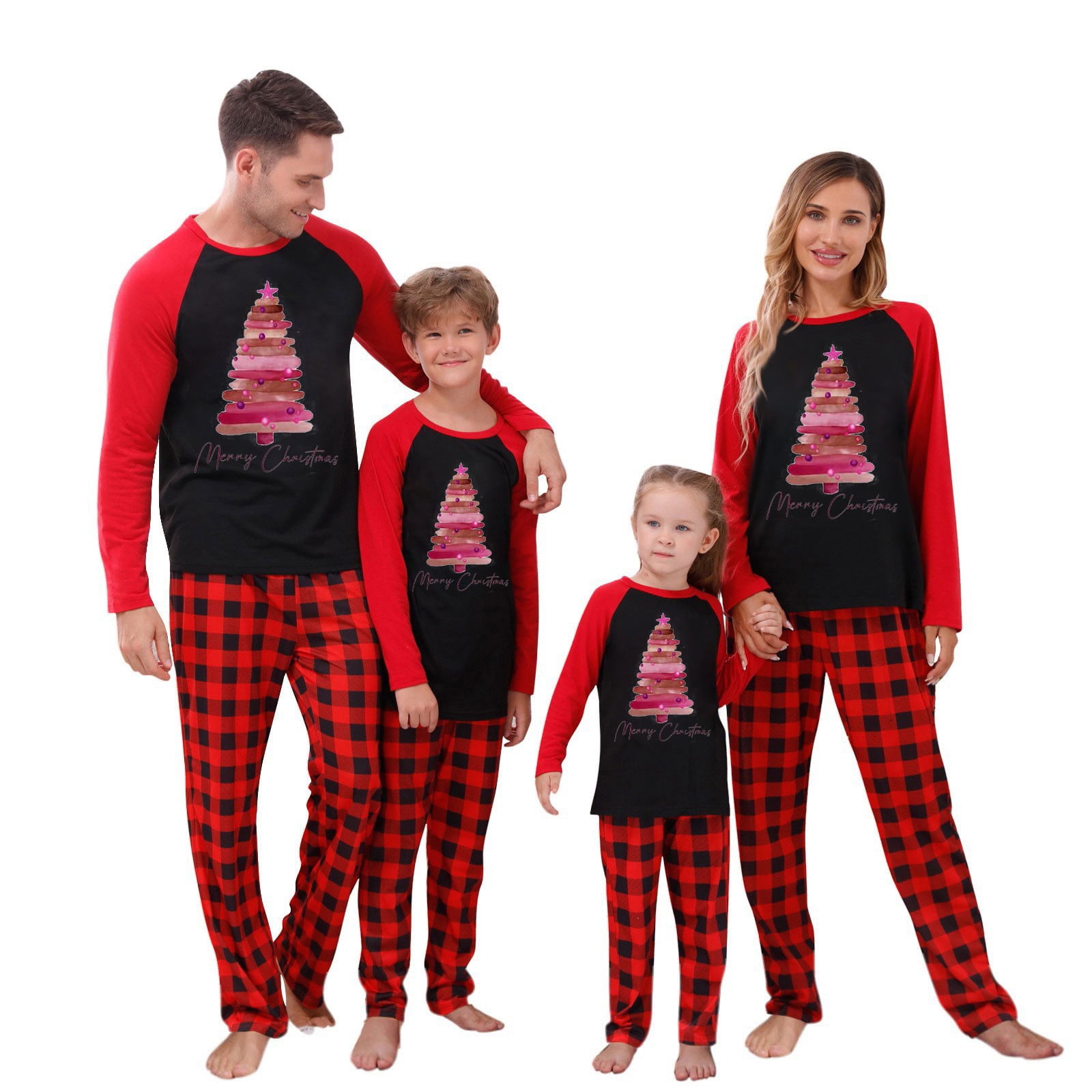 Christmas Family Matching Pajamas Sets Red Plaid Style, Warm & Loose ...