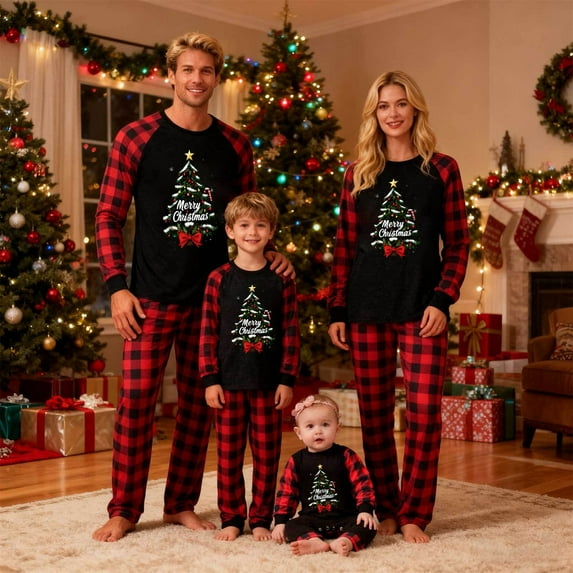 Christmas Family Matching Plaid Print Pajama for Parents Chi ldren Cozy ...