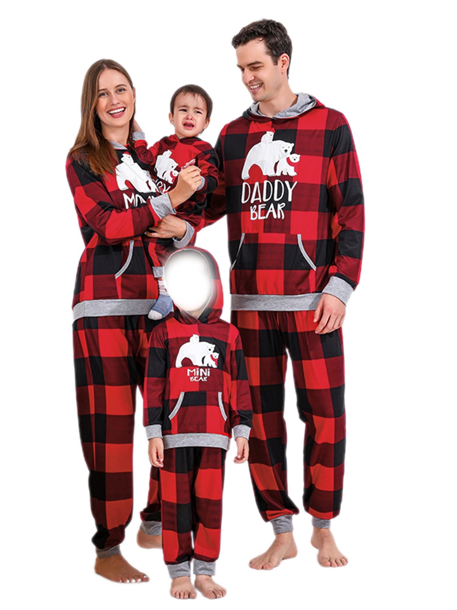 Christmas Family Matching Tracksuits Bear Print Plaid Pullover Hoodie ...
