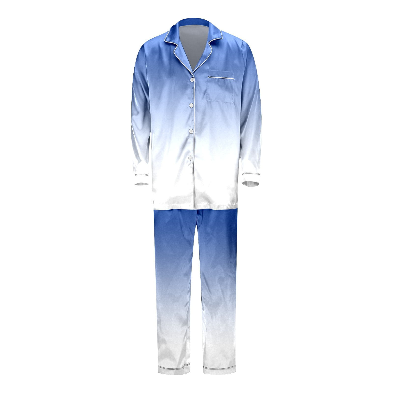 Christmas Family Pajamas Gradient Blue & White Silk Long Sleeve Parent ...