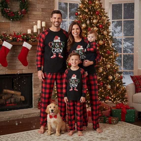 Christmas Family Pajamas Matching Set Letter Santa Hat Print Long ...