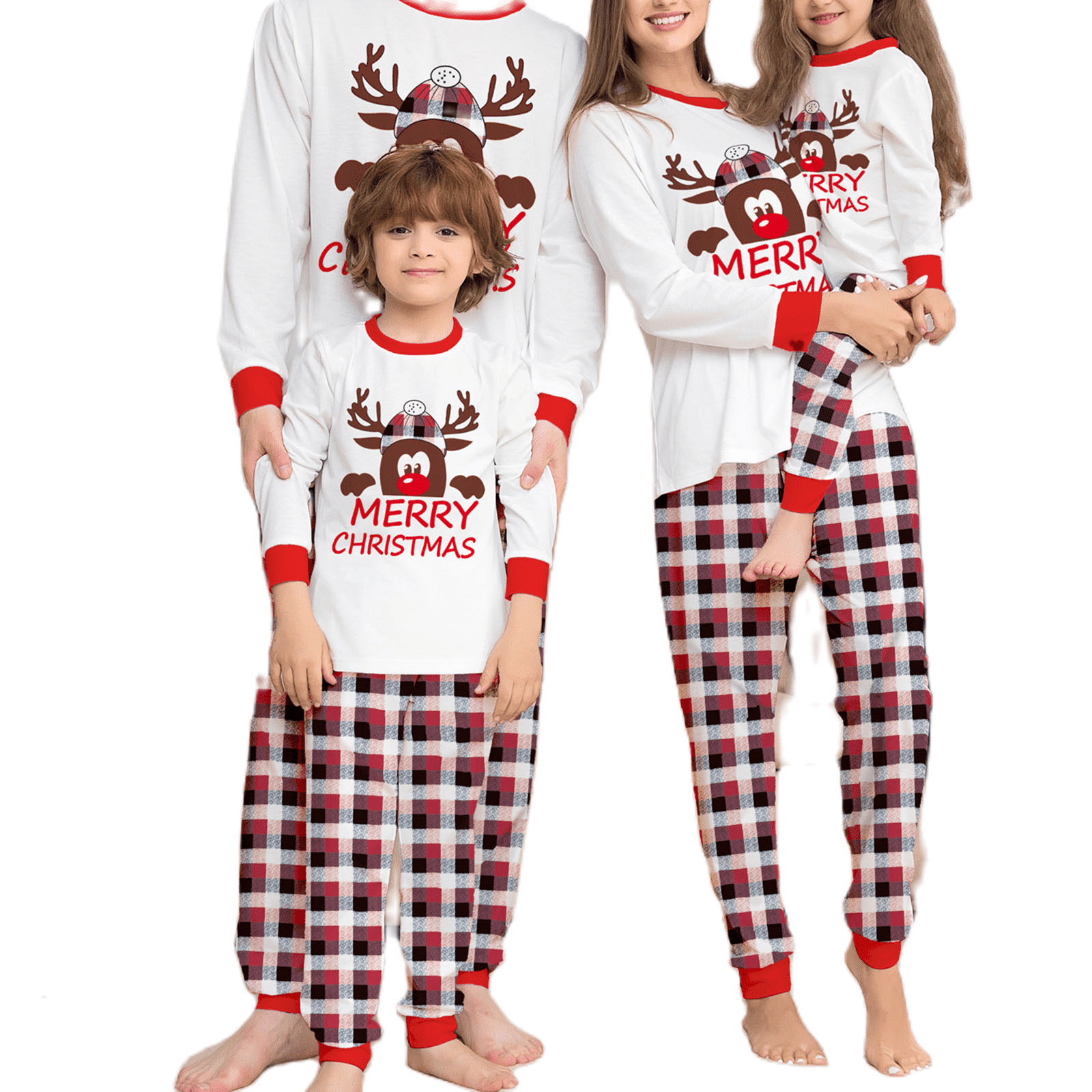 Christmas Family Pajamas Matching Set, Long Sleeve Cartoon Elk T-shirt ...