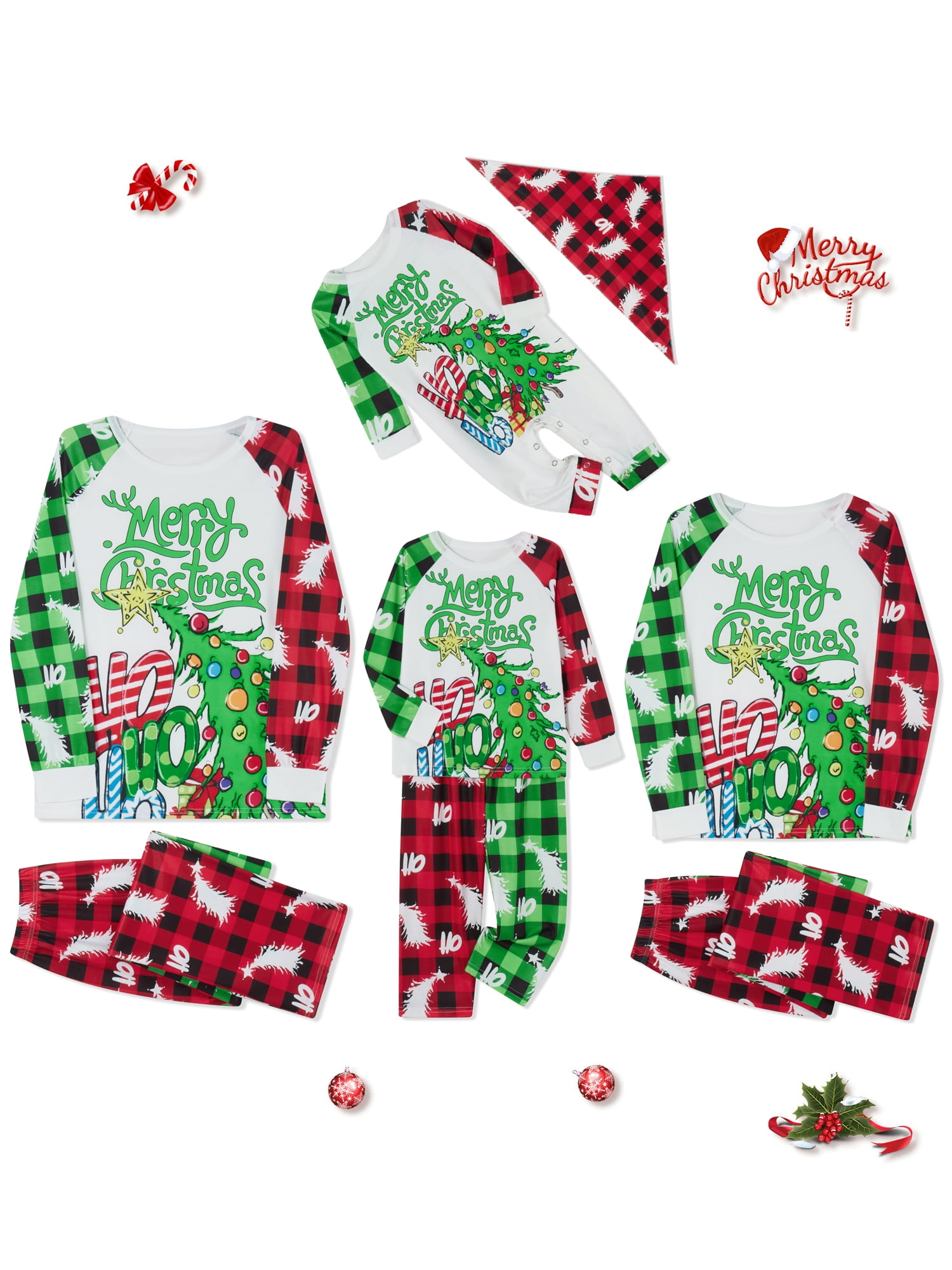 Christmas Family Pajamas Matching Set, Long Sleeve Xmas Tree Letters ...