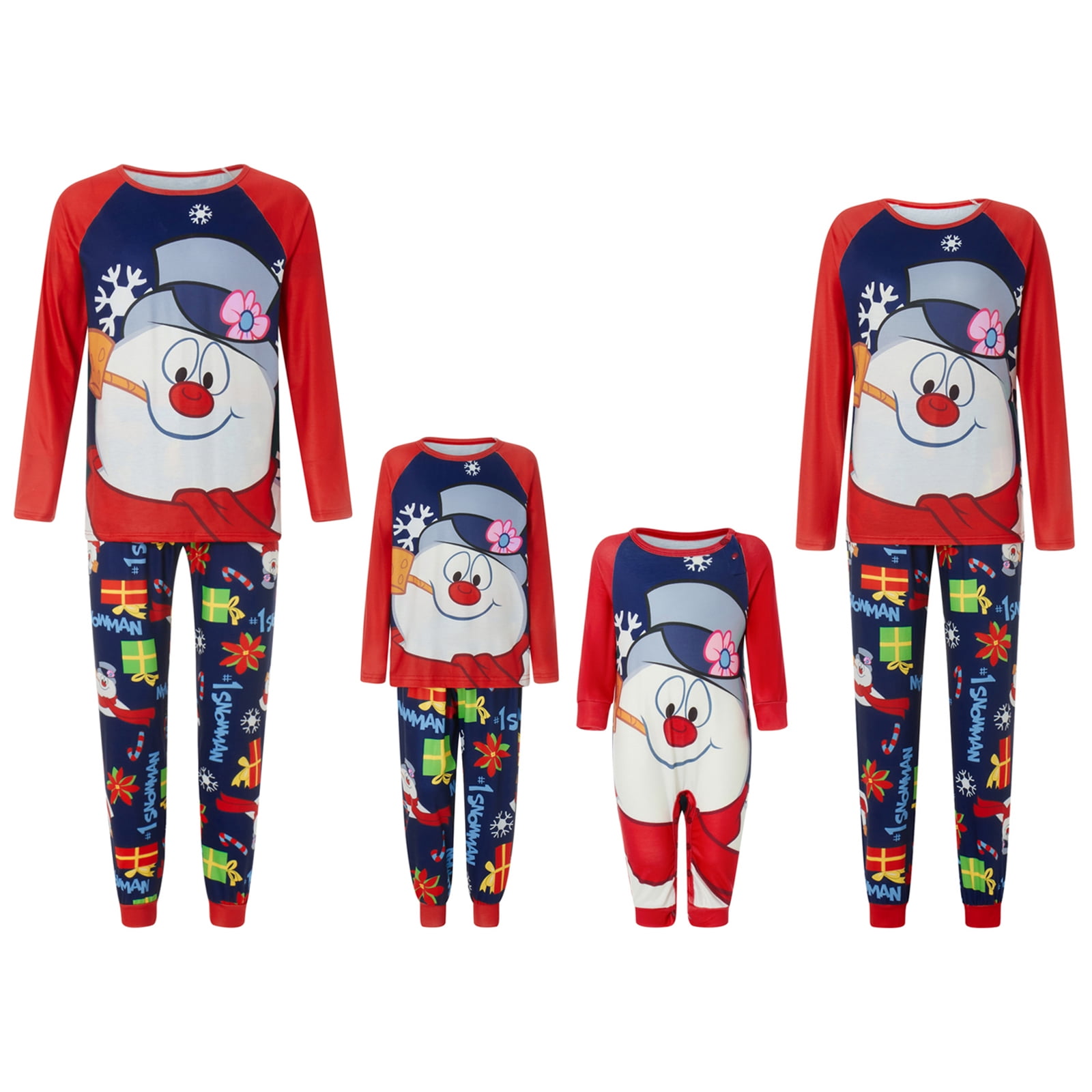 Christmas Family Pajamas Matching Set, Snowman Print Long Sleeve T ...