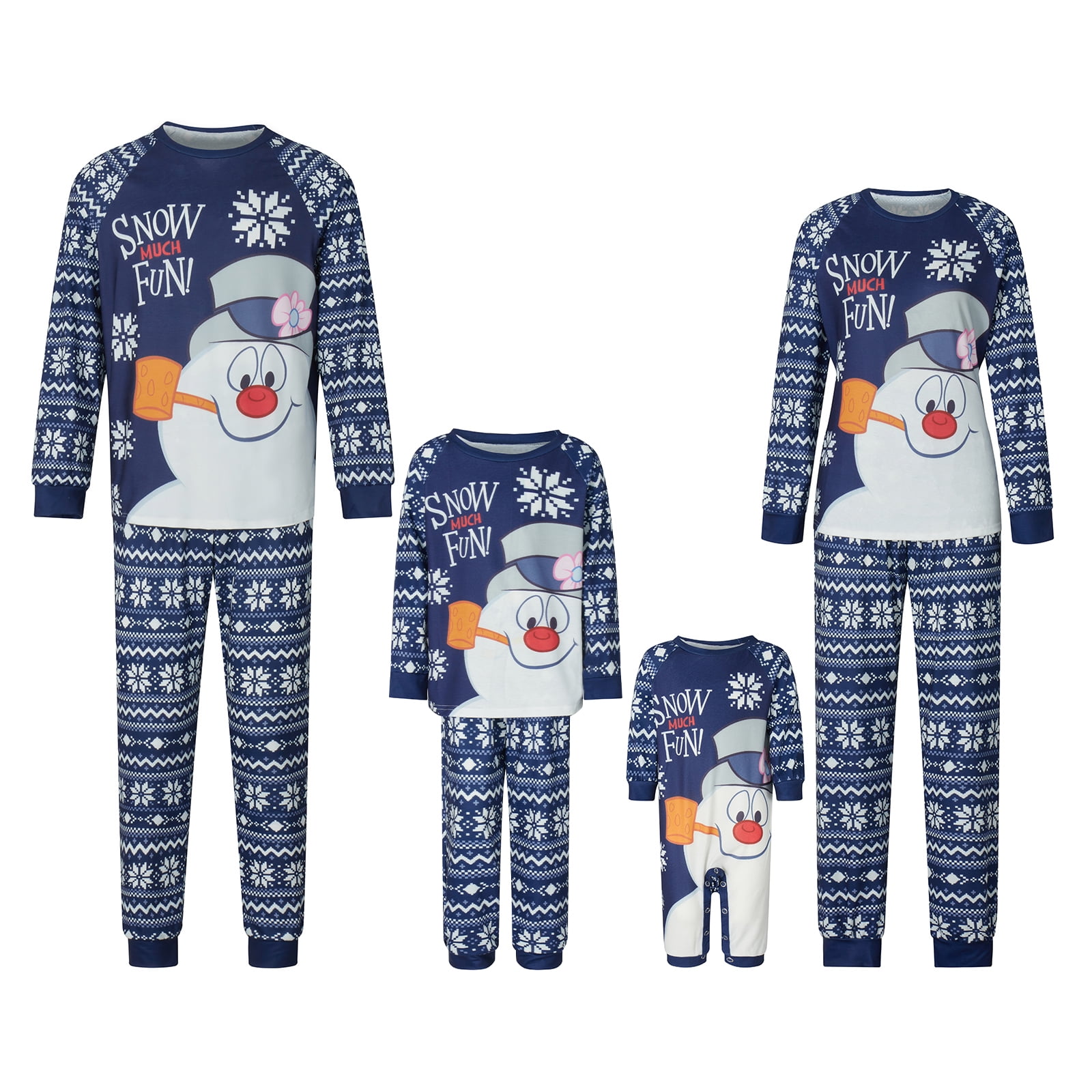 Christmas Family Pajamas Matching Set, Snowman Print Long Sleeve Tops ...