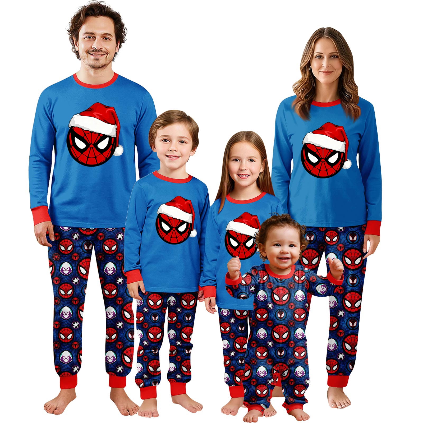Christmas Family Pajamas Matching Set, Sp-ider Man Print Long Sleeve ...
