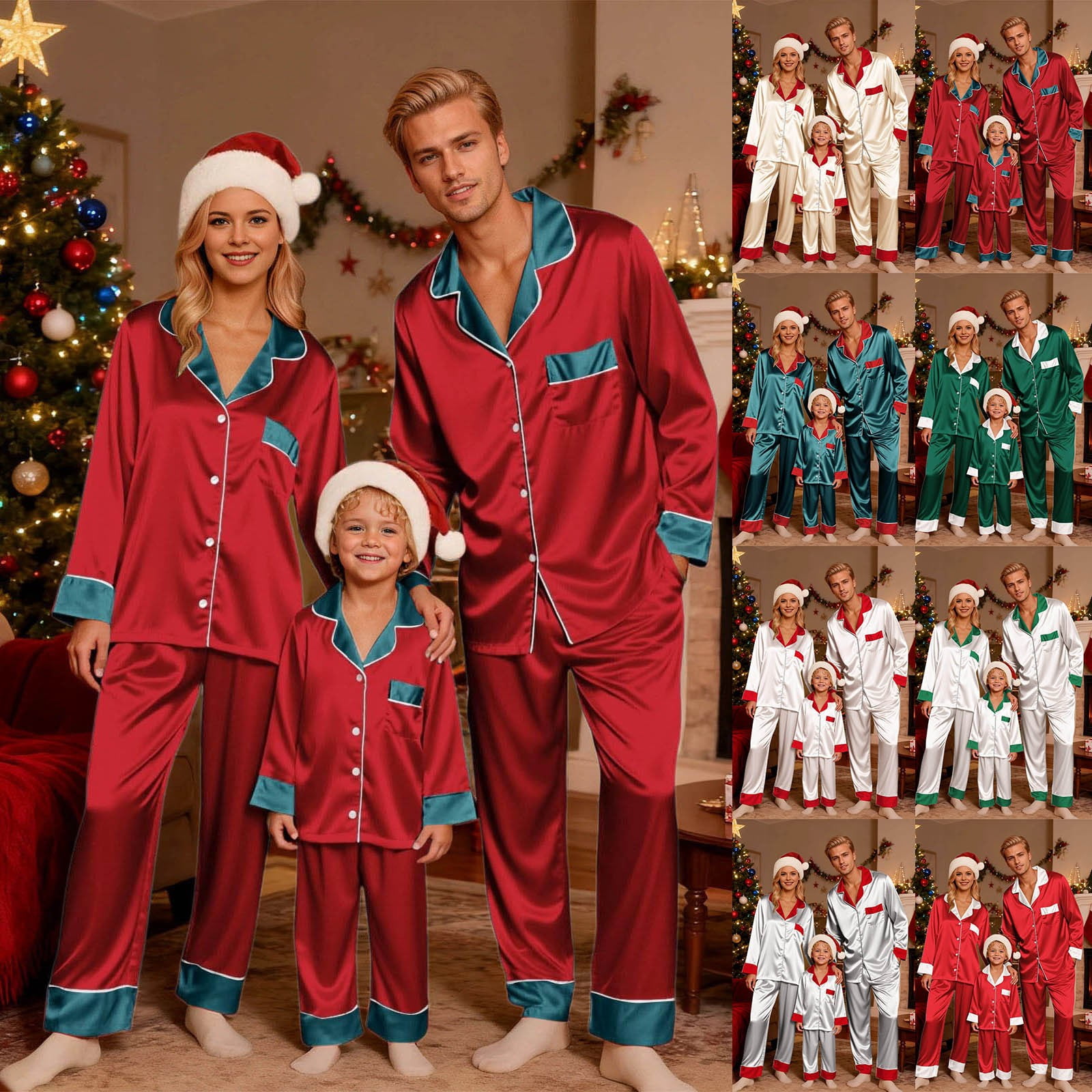 Christmas Family Pajamas Matching Sets Satin Pajamas for Women Men K ...