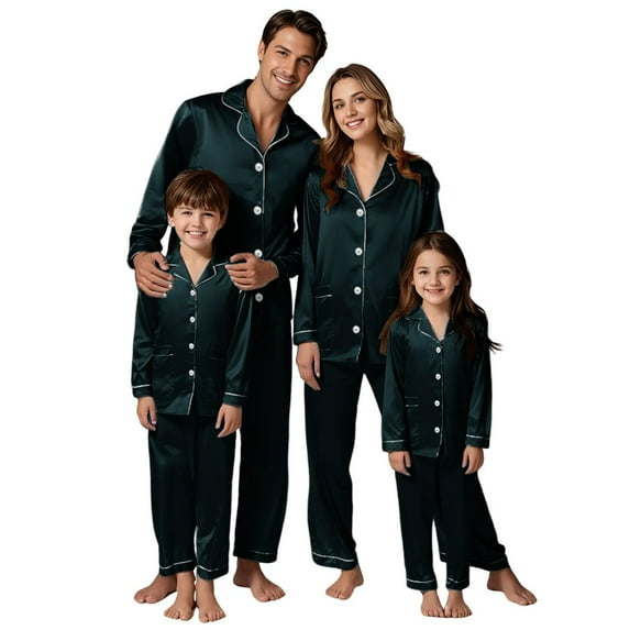 Christmas Family Pajamas Matching Sets Silk Pjs Long Sleeve Button down ...
