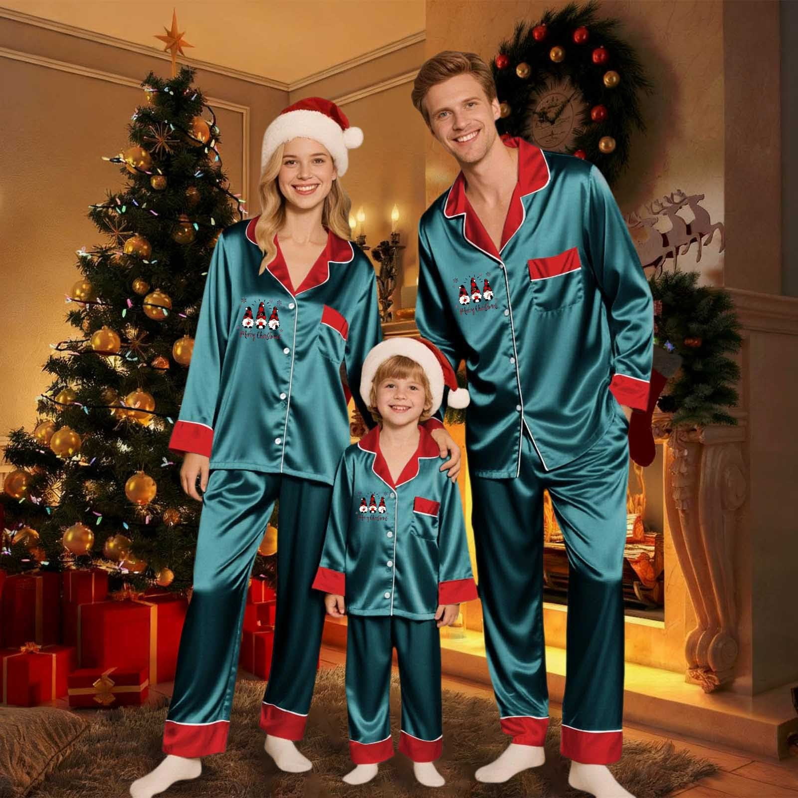 Christmas Family Pajamas Matching Sets Silk Satin Shirts Pants Santa ...