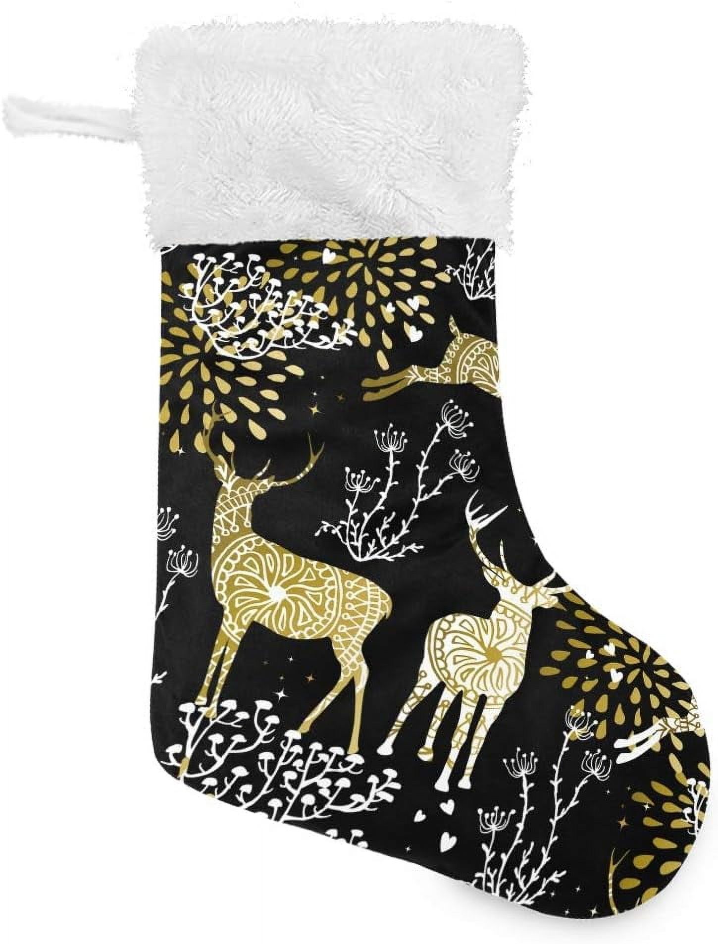 Christmas Fancy Gold Deer Black Christmas Stocking 18inch Classic ...