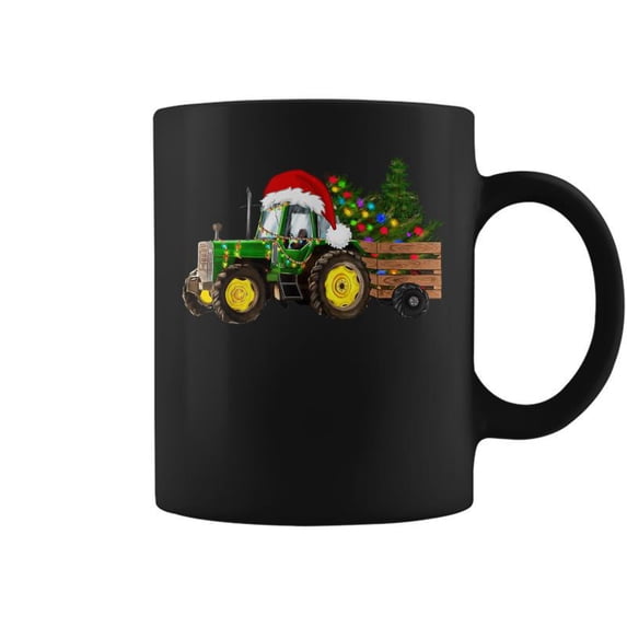 Christmas Farm Tractor Christmas Tree Lights Santa Farmer Coffee Mugs ...