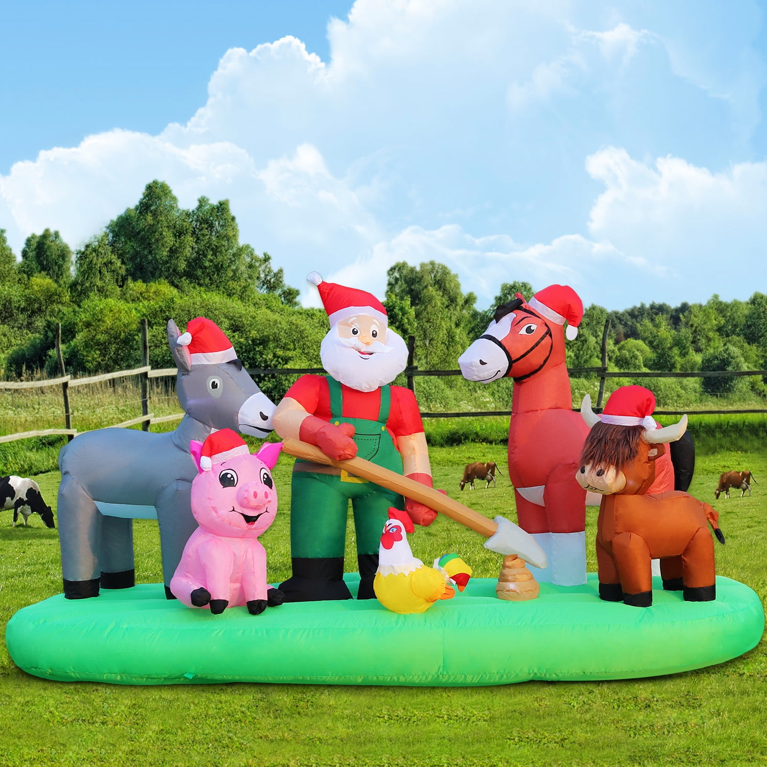 7FT Christmas Inflatable Santa Claus Farm Scene with Highland Cow ...