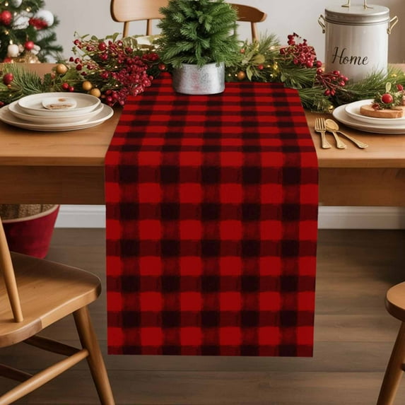 Christmas Farmhouse Cotton Linen Table Runner Classical Red Black ...