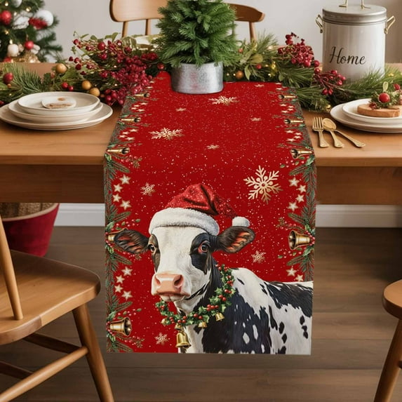 Christmas Farmhouse Cow Animals Table Runner 13x90in Non-Slip Cotton ...
