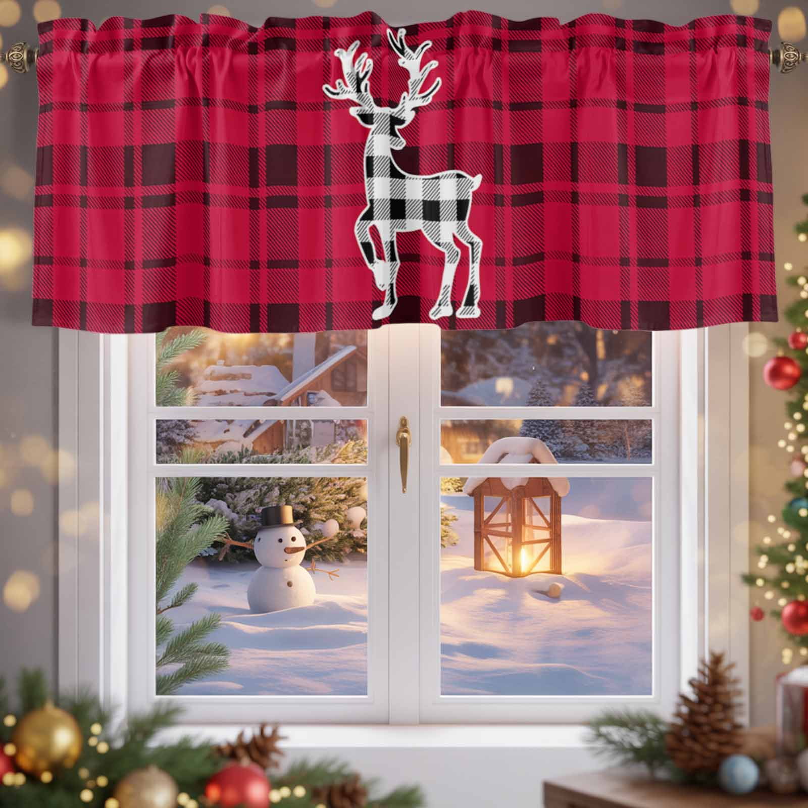 Christmas Farmhouse Reindeer Valances for Windows,Kitchen Valance Rod ...