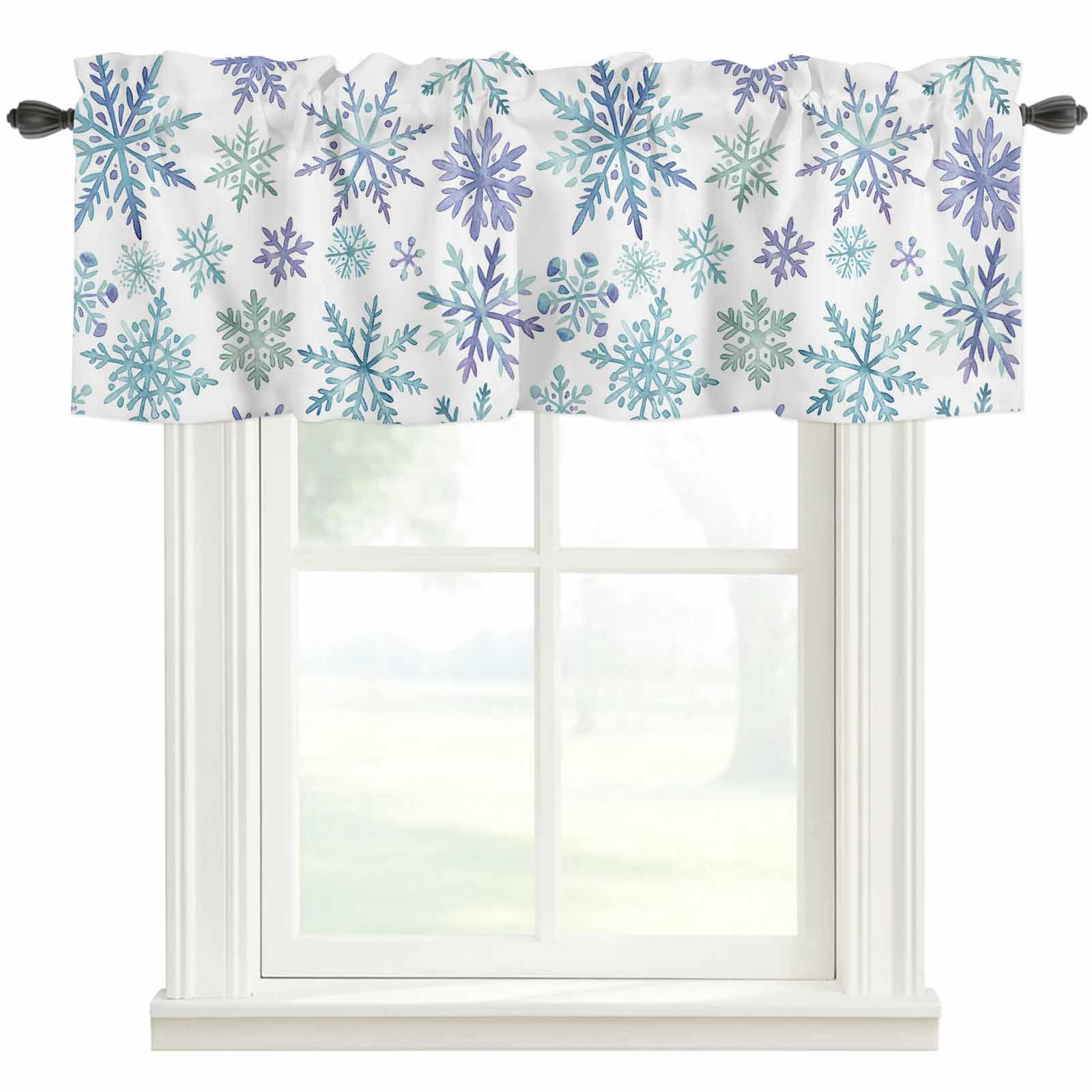 Christmas Farmhouse Short Window Curtain Valances, Winter Xmas Blue ...